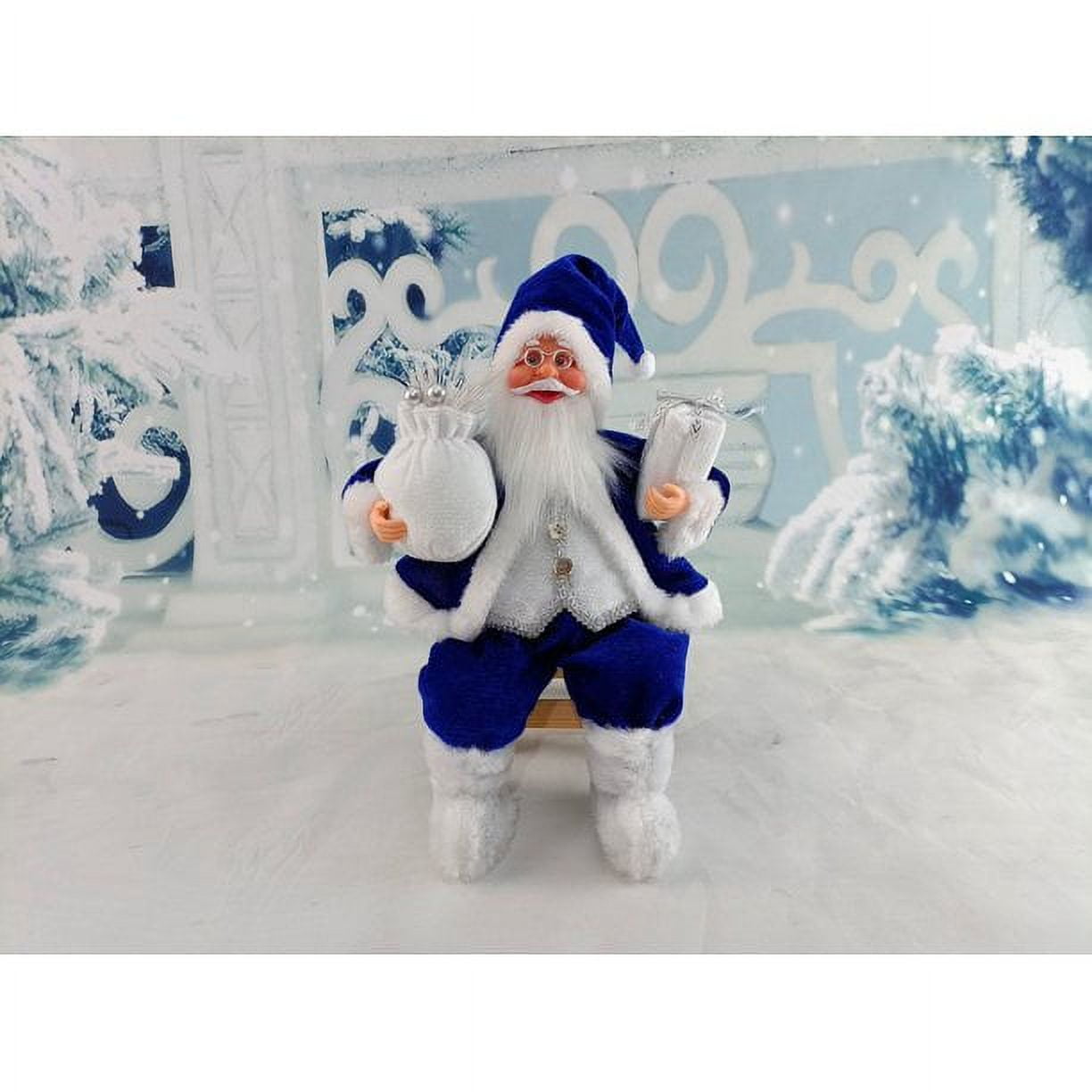 Soft Blue Sitting Santa Claus Doll With Gift Bag Handmade Santa Statue ...