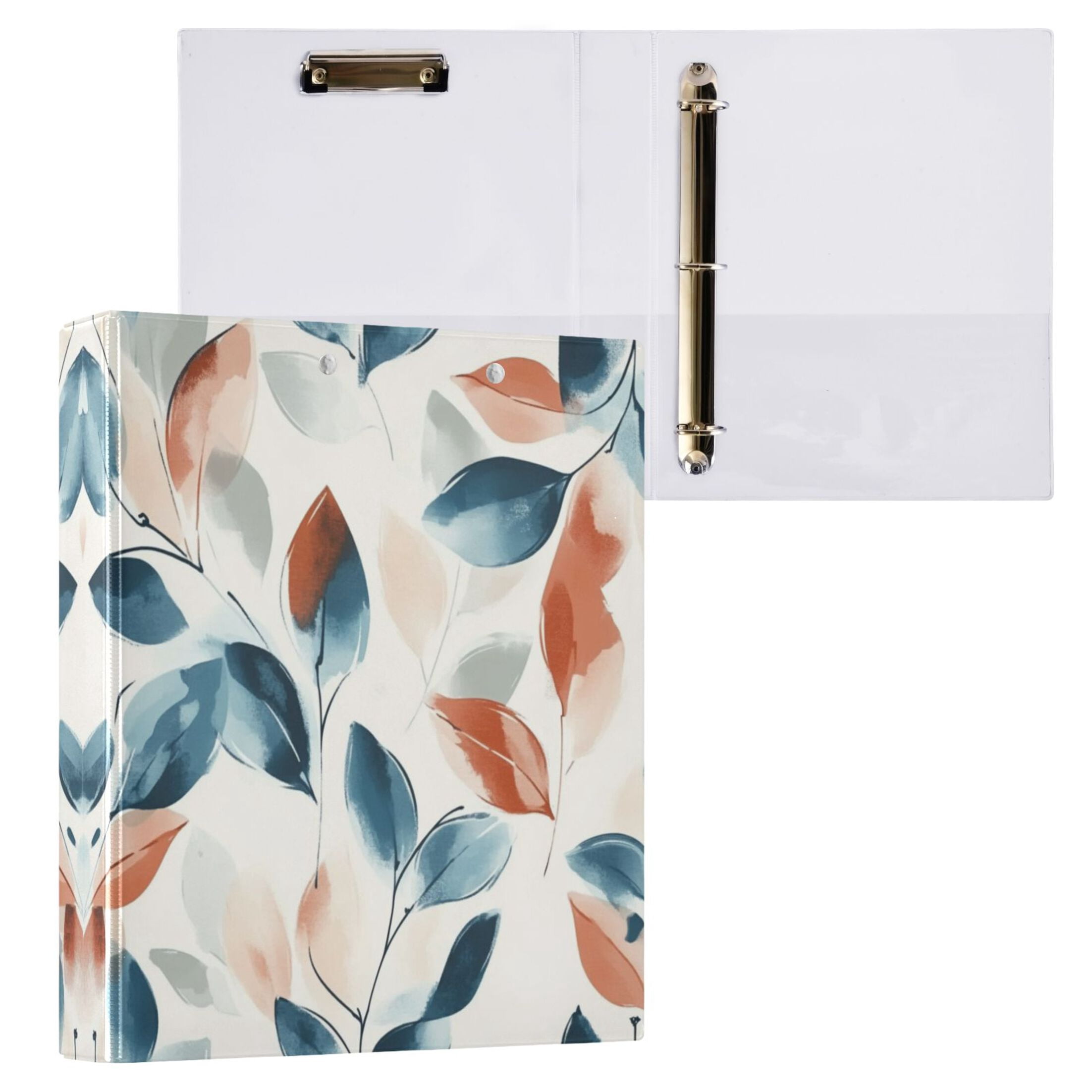 Soft Blue Watercolor Leaves 3 Ring Hardcover Binders 1.5in Round Rings ...