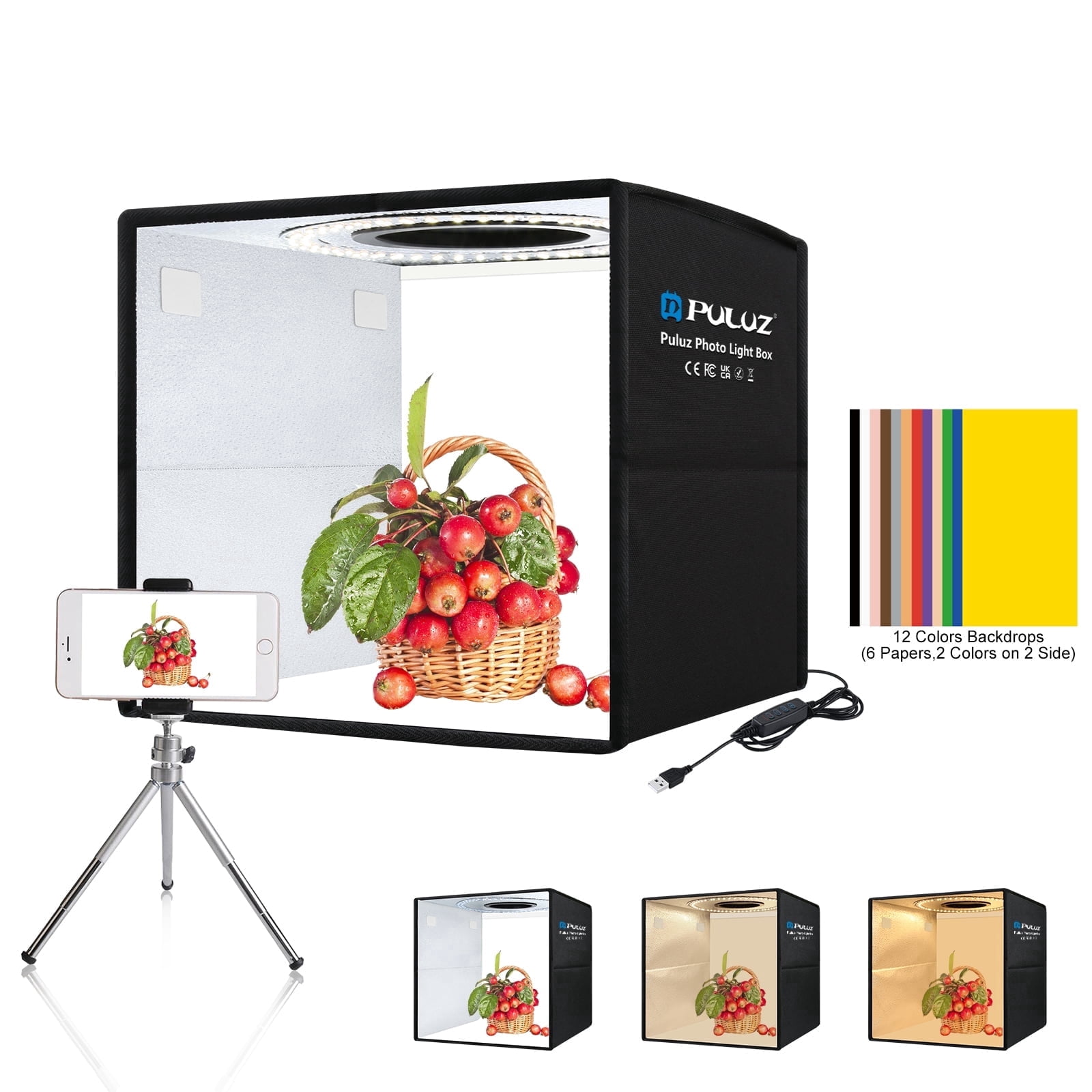 Light Box Photography Portable Folding LED Photo Studio Box with 12 ...