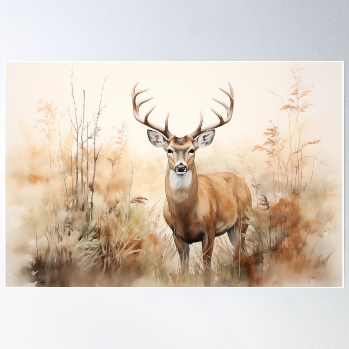 Soft Brown And Ivory Deer Art Print With Warm Beige Accent Nature ...