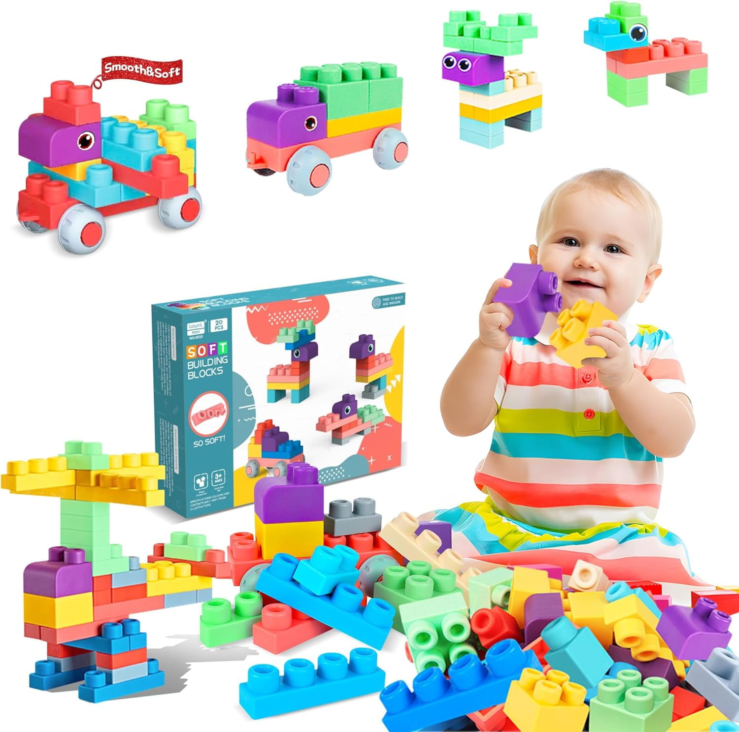 Soft Building Blocks for Toddlers, Baby Blocks Stacking Blocks for ...