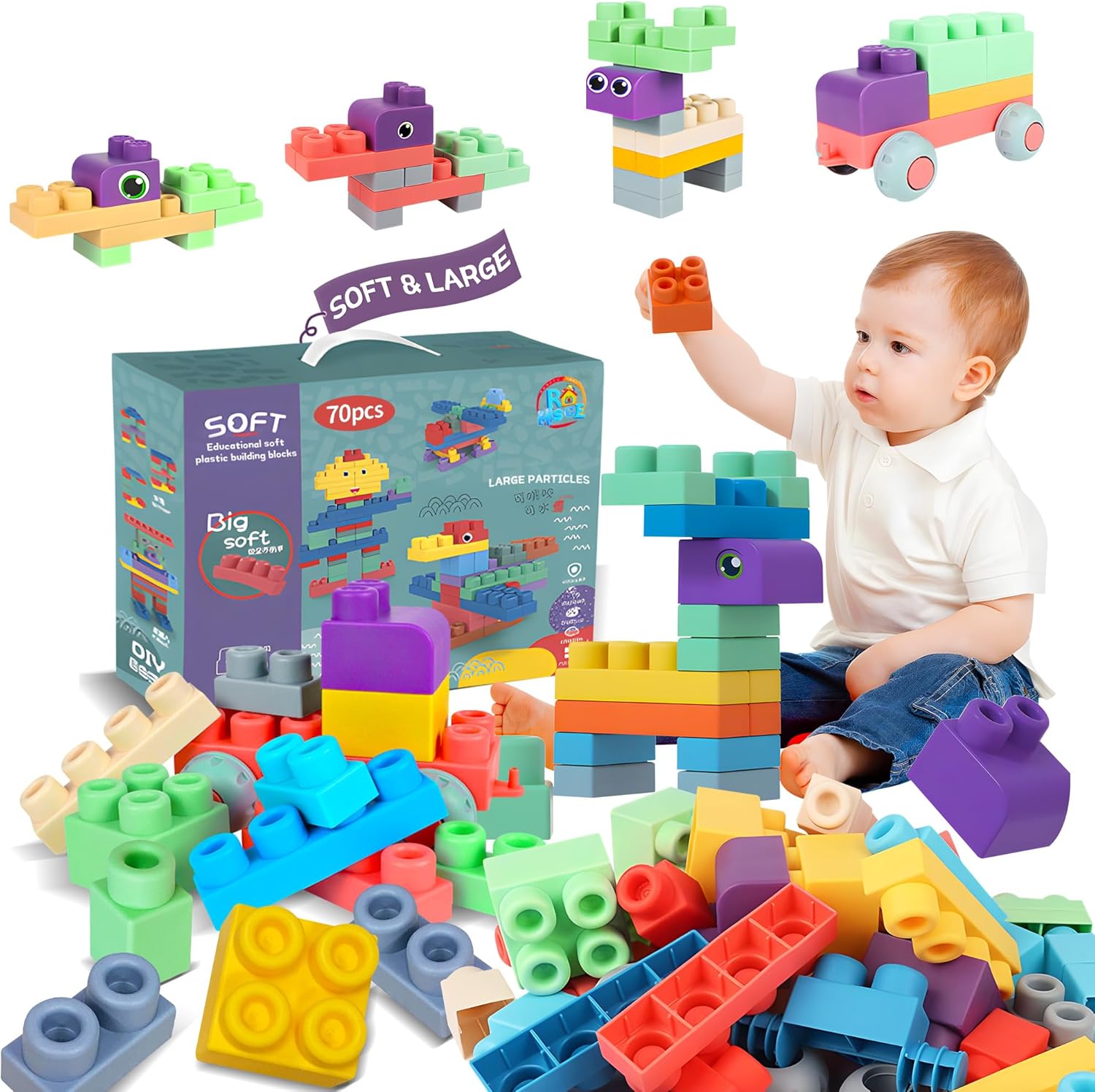 Soft Building Blocks for Toddlers, Baby Blocks Stacking Blocks for Toddlers 1-3 STEM Toddler ...