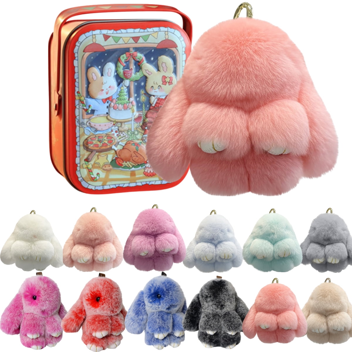Soft Bunny Lulu Keychain with Tin, Handmade Fluffy Bunny Lulu Keychain ...
