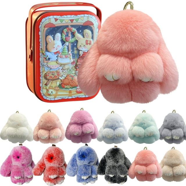 Soft Bunny Lulu Keychain with Tin, Handmade Fluffy Bunny Lulu Keychain ...