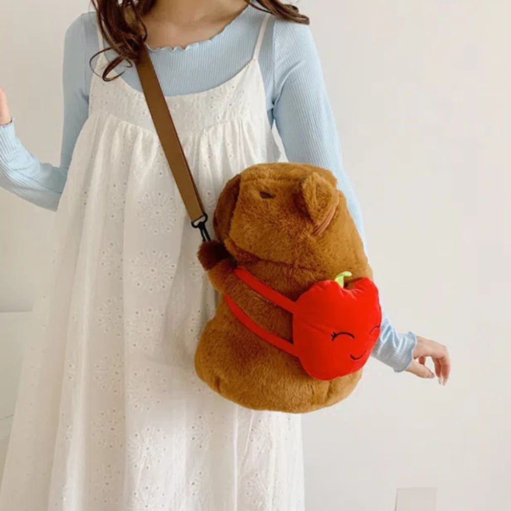 Soft Cartoon Capybara Backpack Strawberry Pear Capybara Crossbody Bag ...