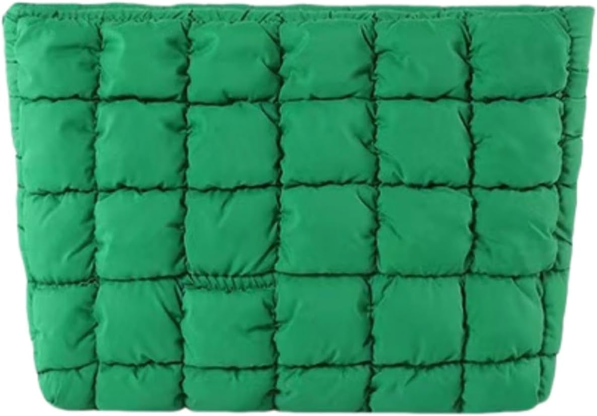 Soft Checkered Quilted Puffy Makeup Bag for Women, Aesthetic Puffer ...
