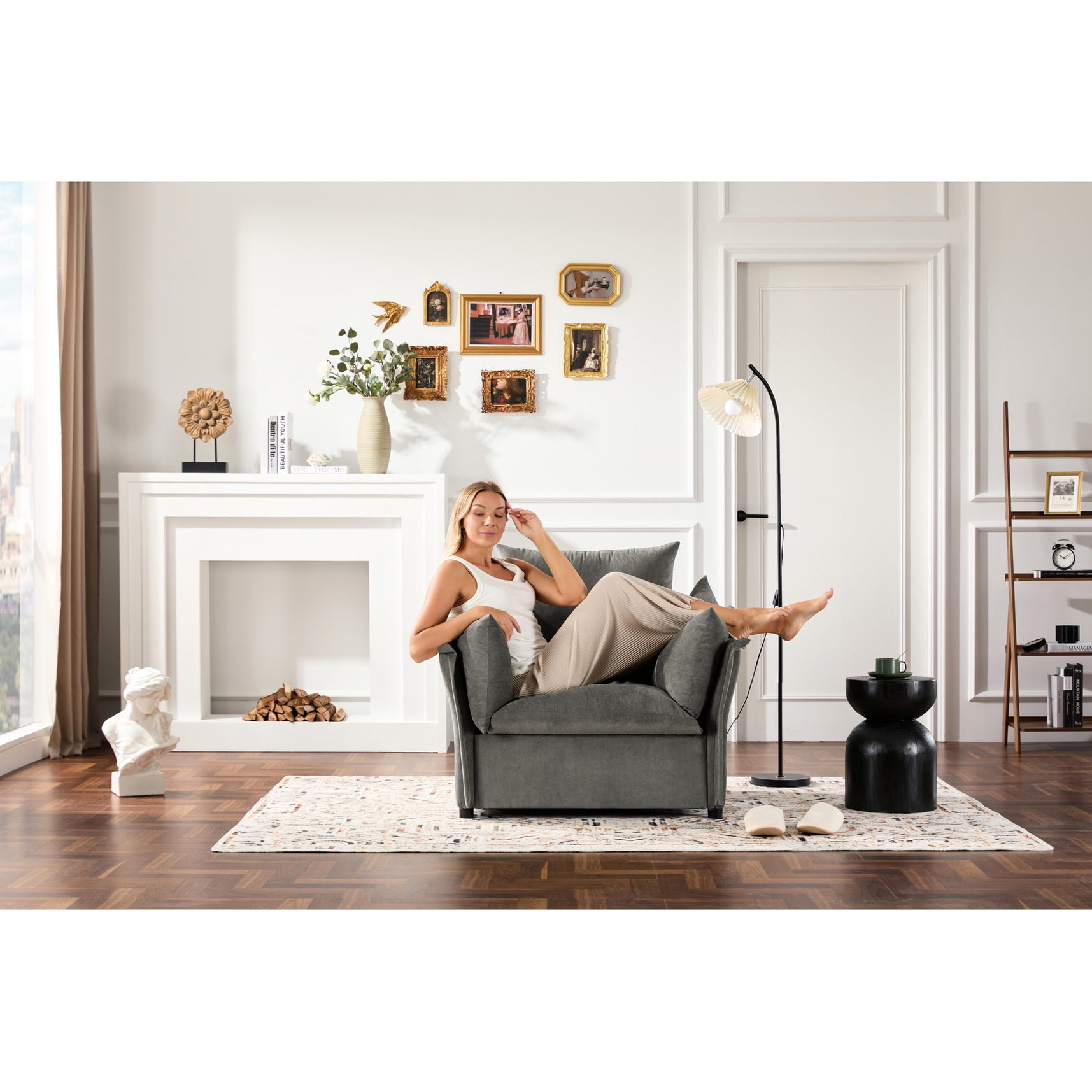 Soft Chenille Single Sofa with Movable Armrests / Relaxing Lounge in ...