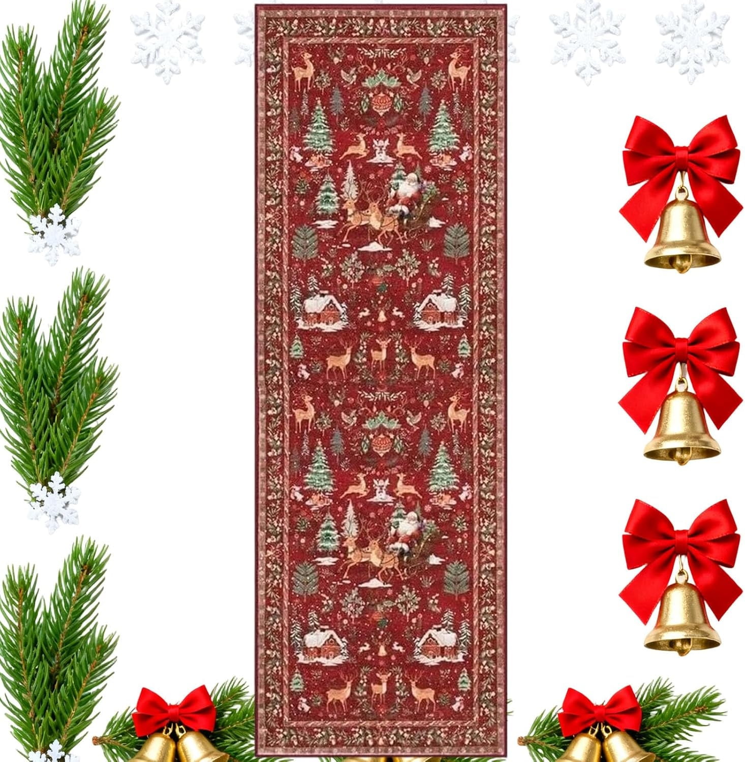 Soft Christmas Tree Santa Claus Carpet Runner, Christmas Deer Santa ...
