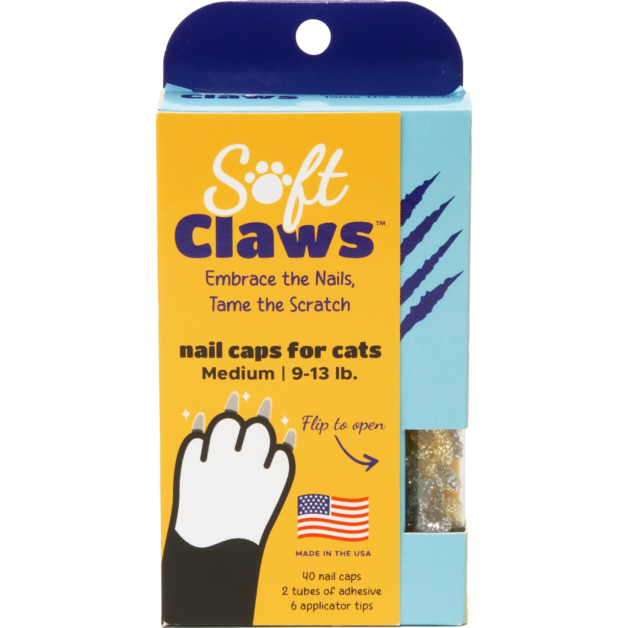 Soft Claws Nail Caps for Cats Made in USA - 40 Cat Claw Caps for 4-6 ...
