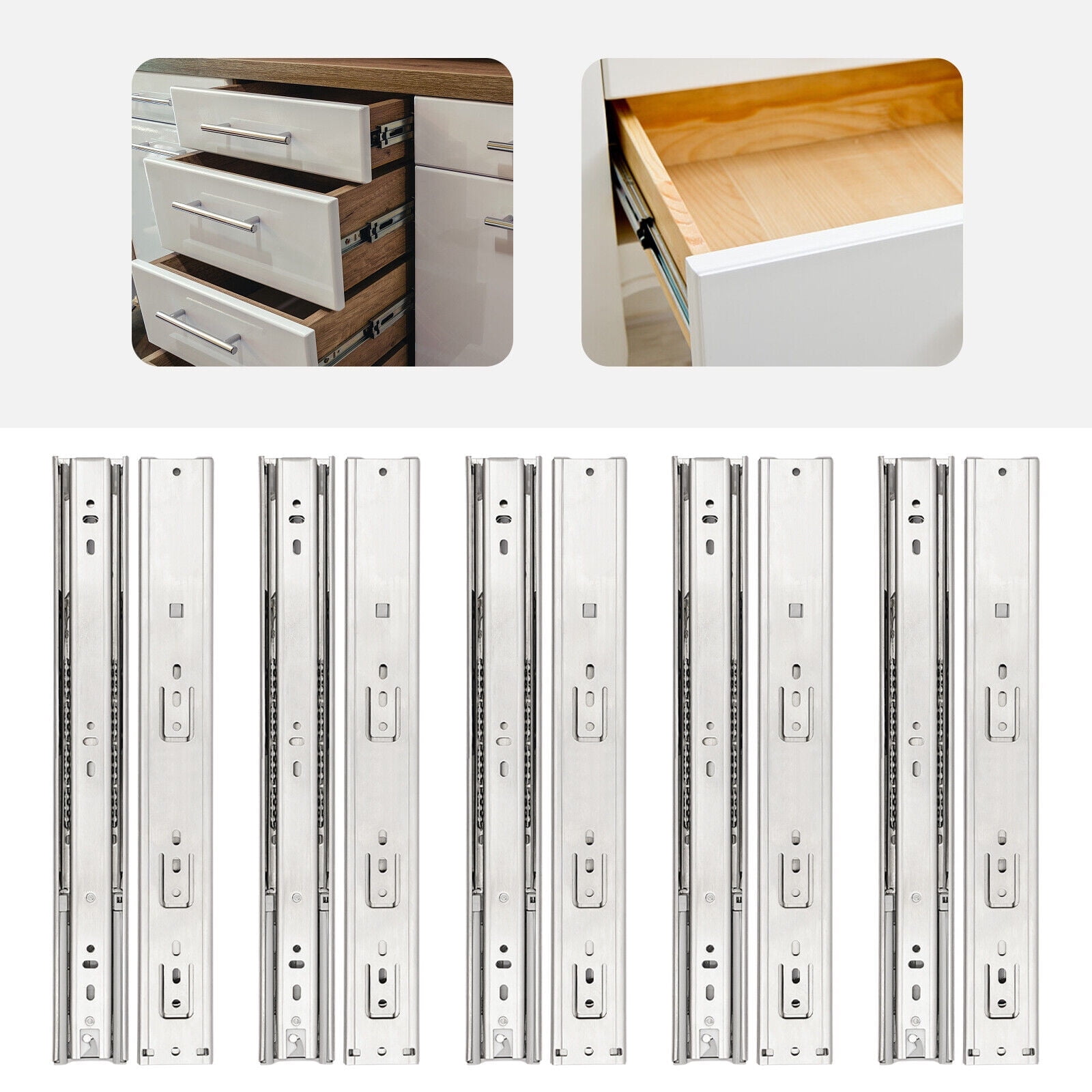 Drawer Slide Full Extension Side Mount 14" Ball Bearing Metal 5 Set ...