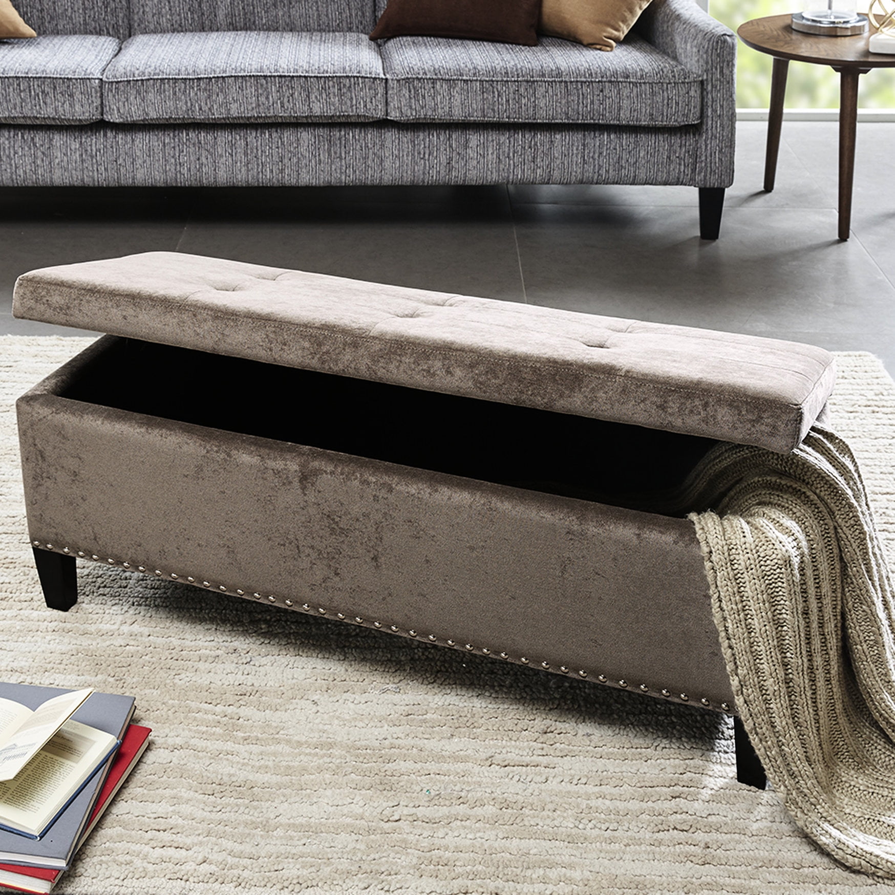 Soft Close Mechanism, Black Noir Leg Finish - Storage Bench for Entry ...