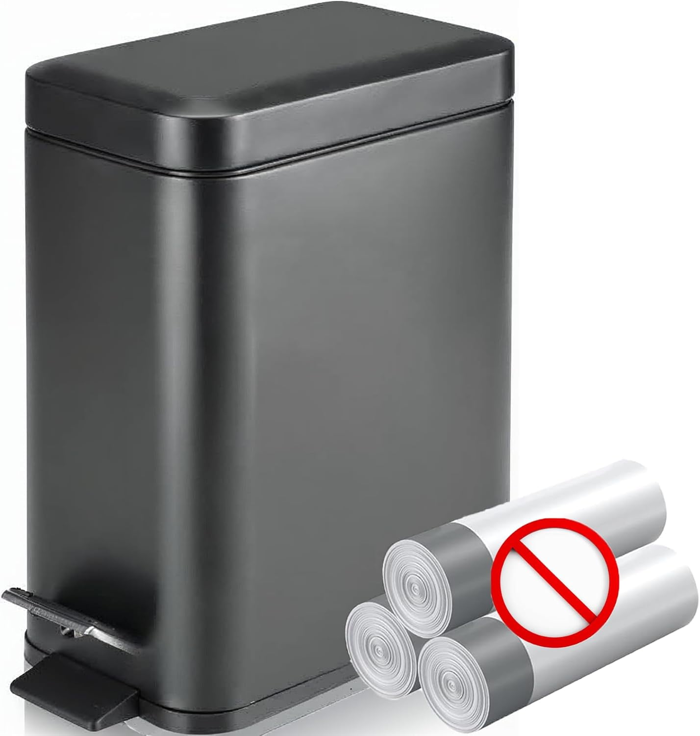 Soft Close, Slim Trash Can 1.6 Gallon with Anti - Bag Slip Liner and ...