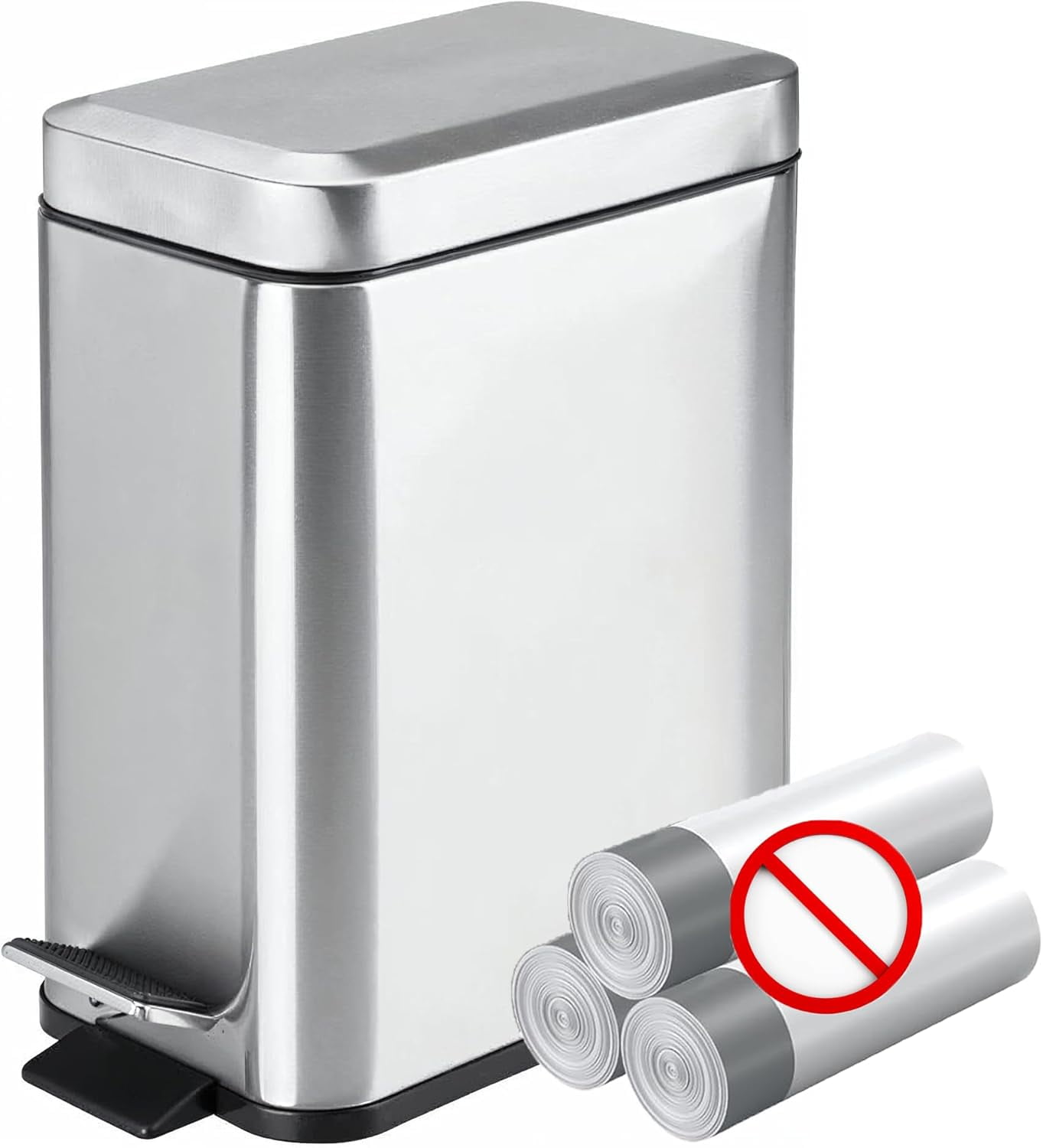 Soft Close, Slim Trash Can 1.6 Gallon with Anti - Bag Slip Liner and ...