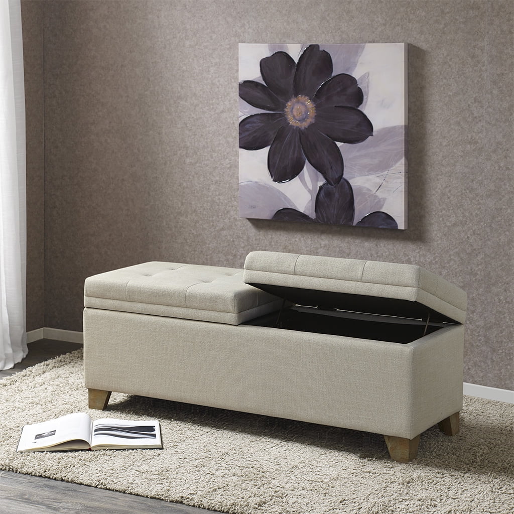 Natural Storage Bench with Soft Close Lid - 52.5" Wide Upholstered ...