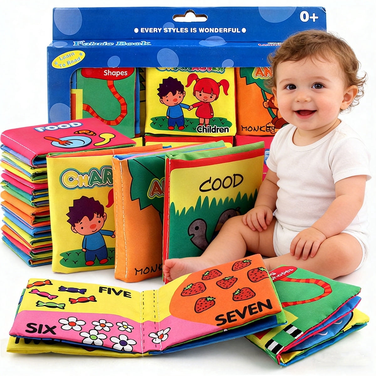 Soft Cloth Books for Babies 6-Pack, Crinkle & Squeaky Fabric Baby Books ...