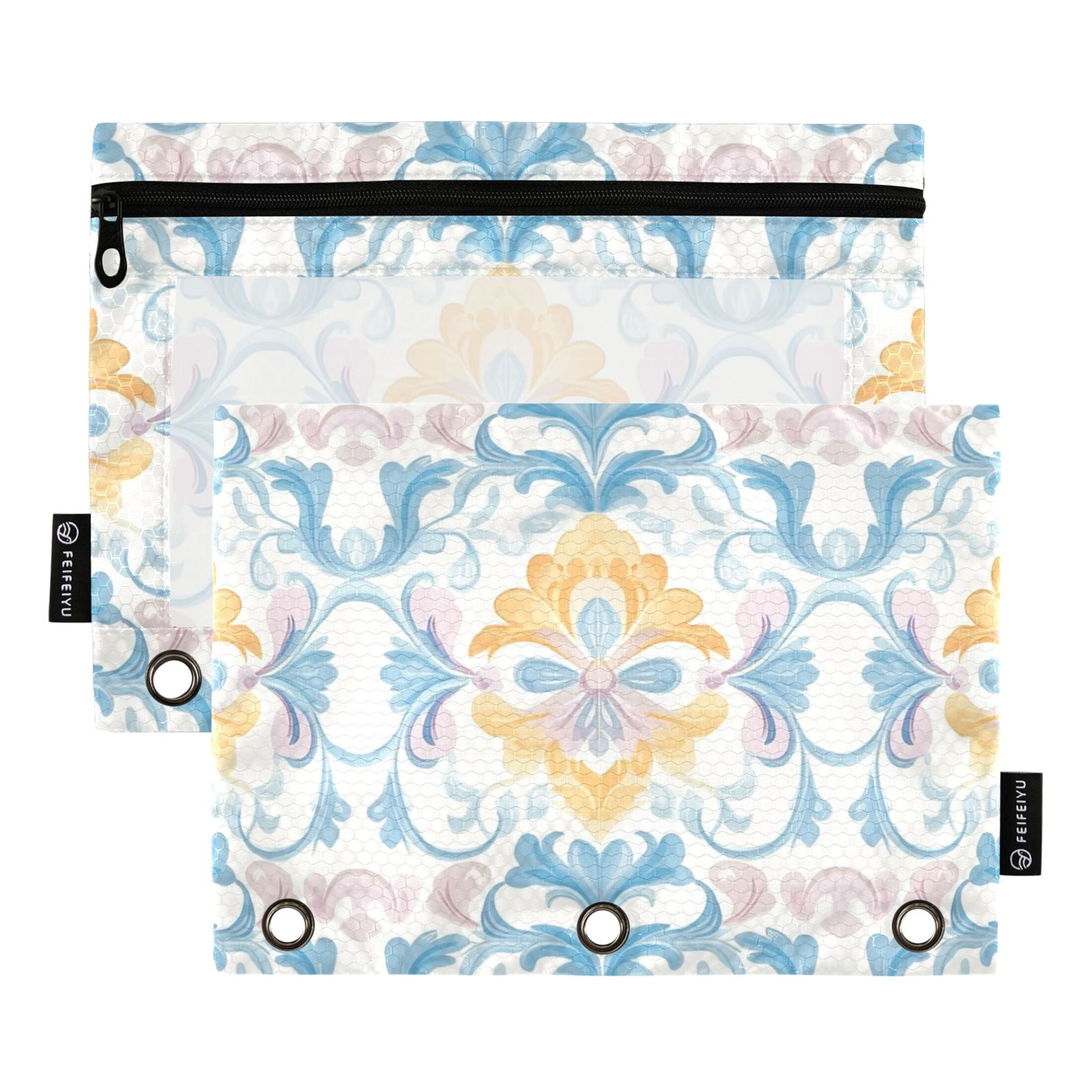 Soft Color Flower Patterns Binder Pouches Zipper Pocket Document Storage 3 Rings for Office ...