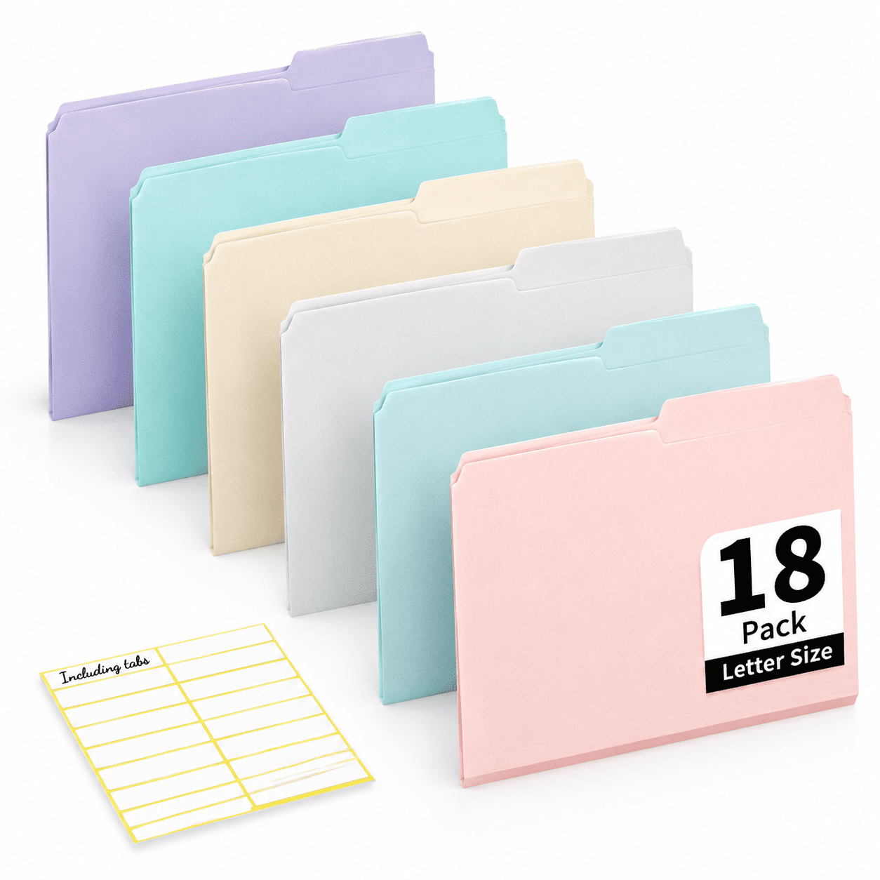 Soft Colors 18 Count 8.5 x 11 Inch Letter Size File Folders with 1/3 ...