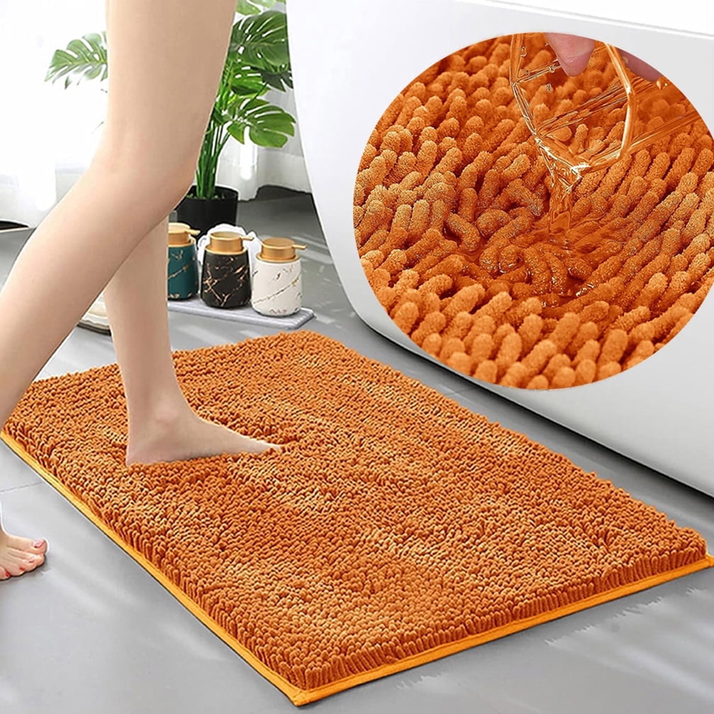 Soft Comfortable Furry Orange Chenille Bathroom Rug 32