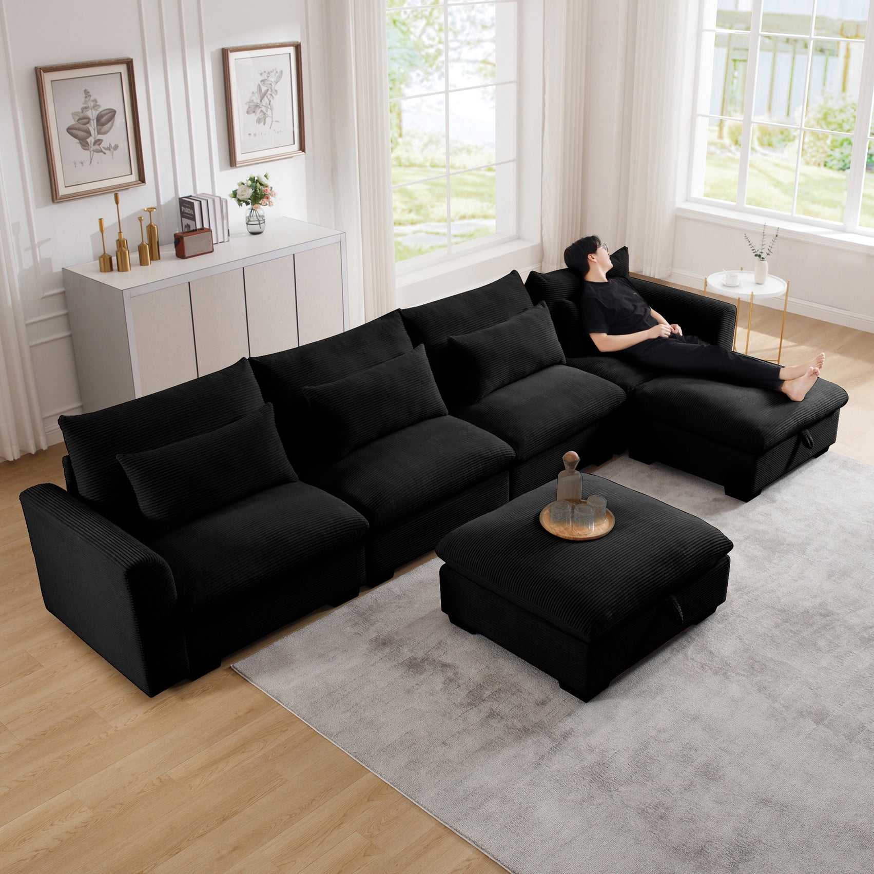 Soft Corduroy 4 - Seater Sofa / Ergonomic Design for Fatigue Relief ...