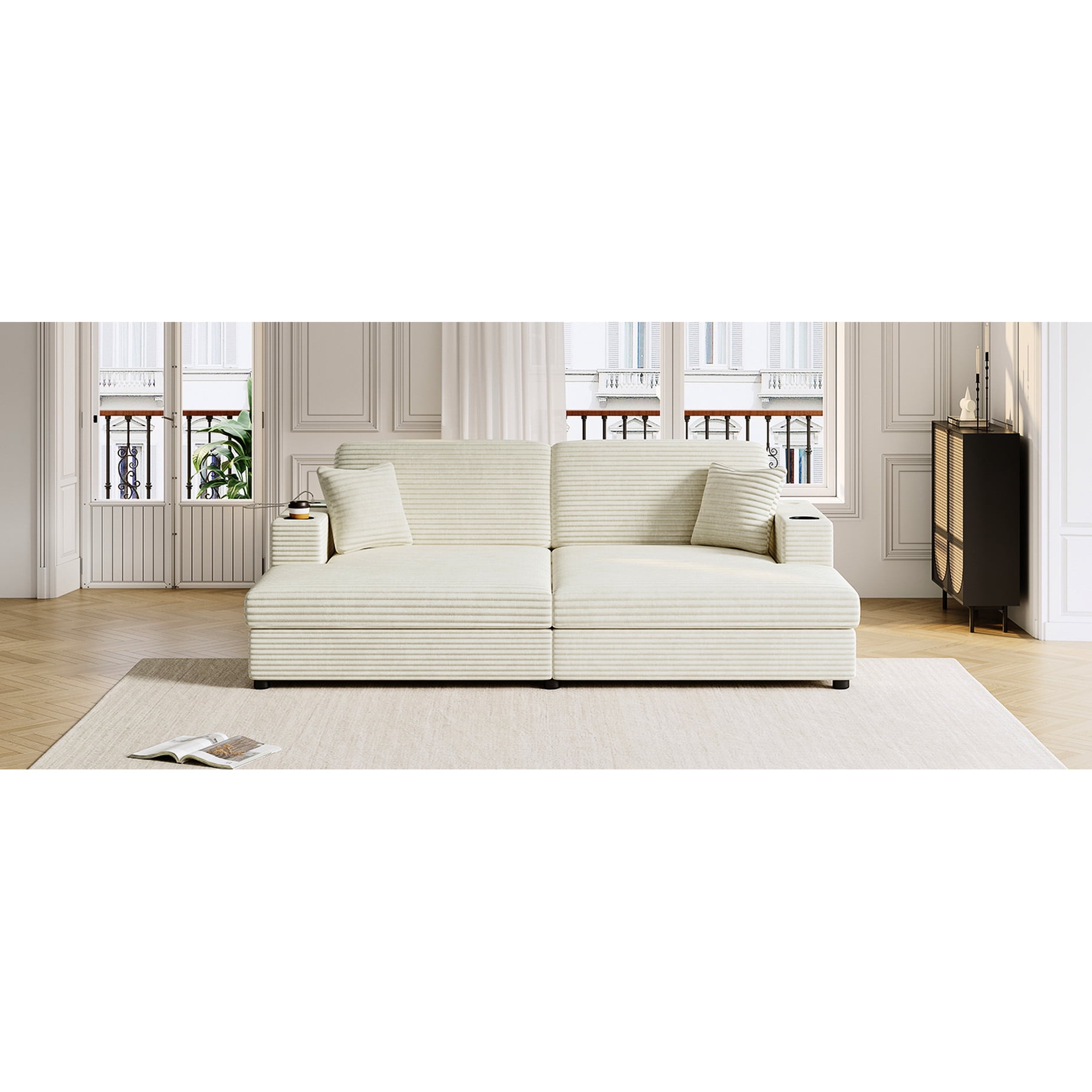 Soft Corduroy Sofa Bed with Built - in USB - Device Charging/Relaxing ...