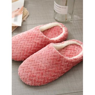 Soft Coral Velvet Bedroom Slippers For Women, Closed Toe Indoor House ...