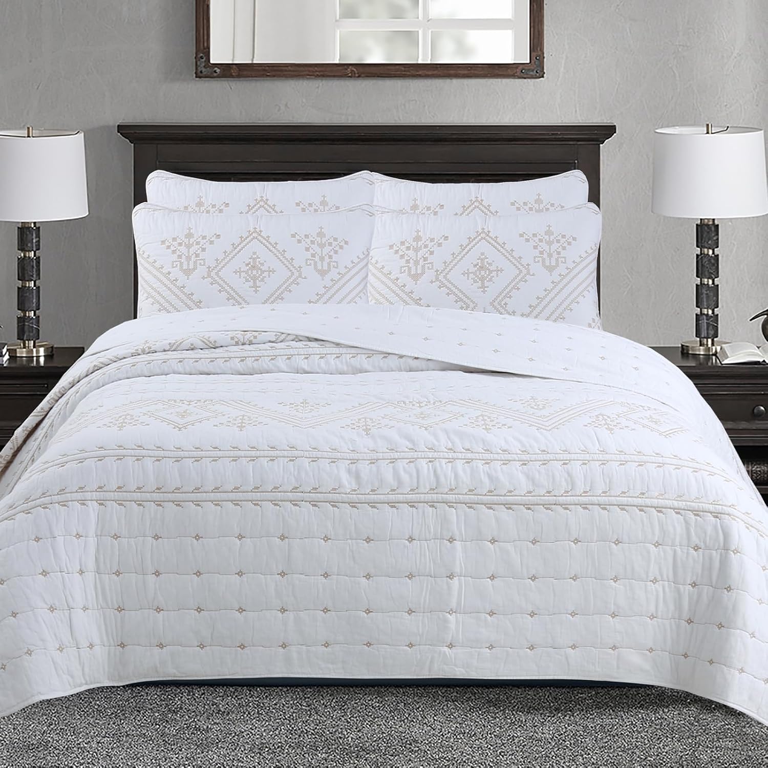 Soft Cotton Quilt Sets, 3 Pieces Queen Size Bedspread for All Seasons ...