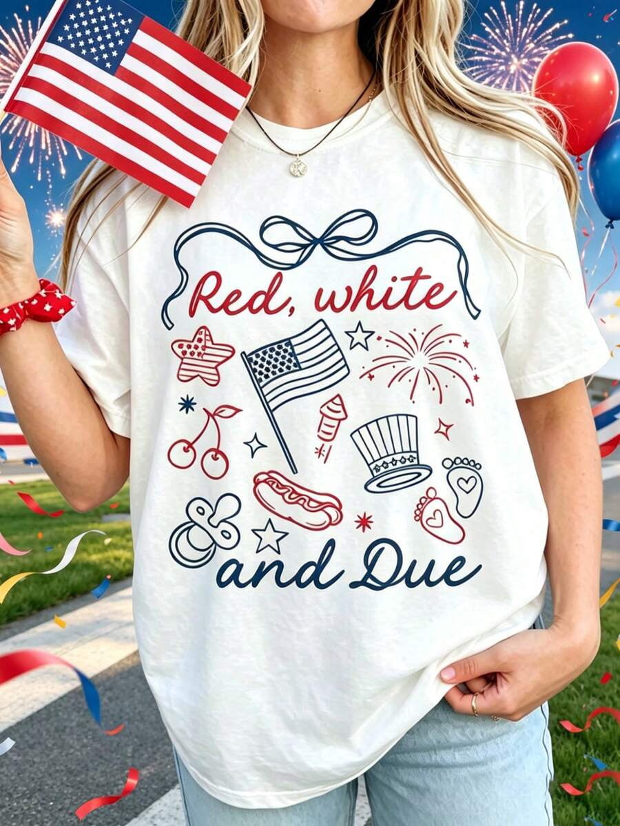 Soft Cotton T-Shirt For Women, Red White And Due Shirt, 4th Of July ...