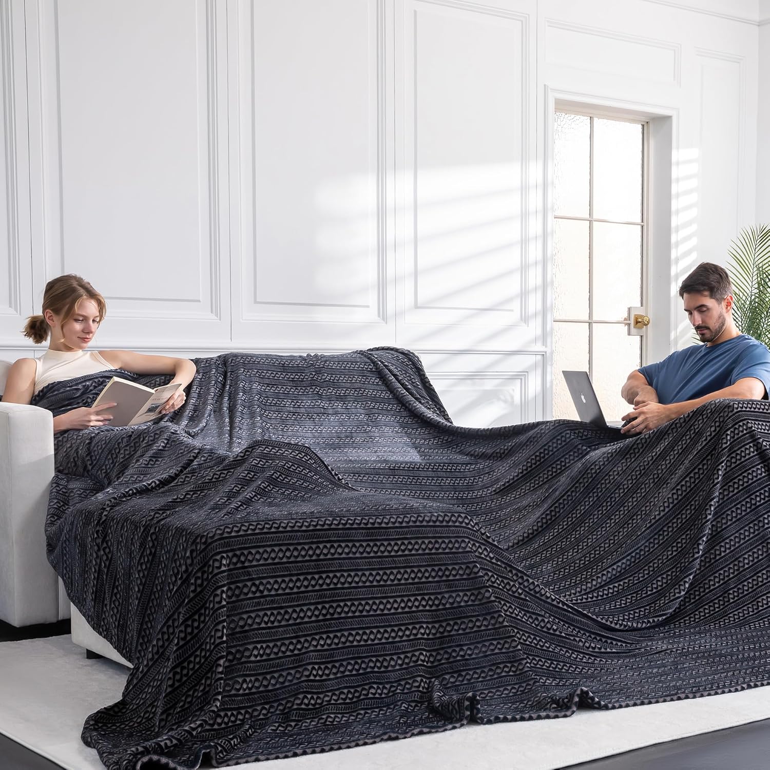 Soft Cozy Seamless Oversized King Fleece Blanket, 3D Jacquard ...