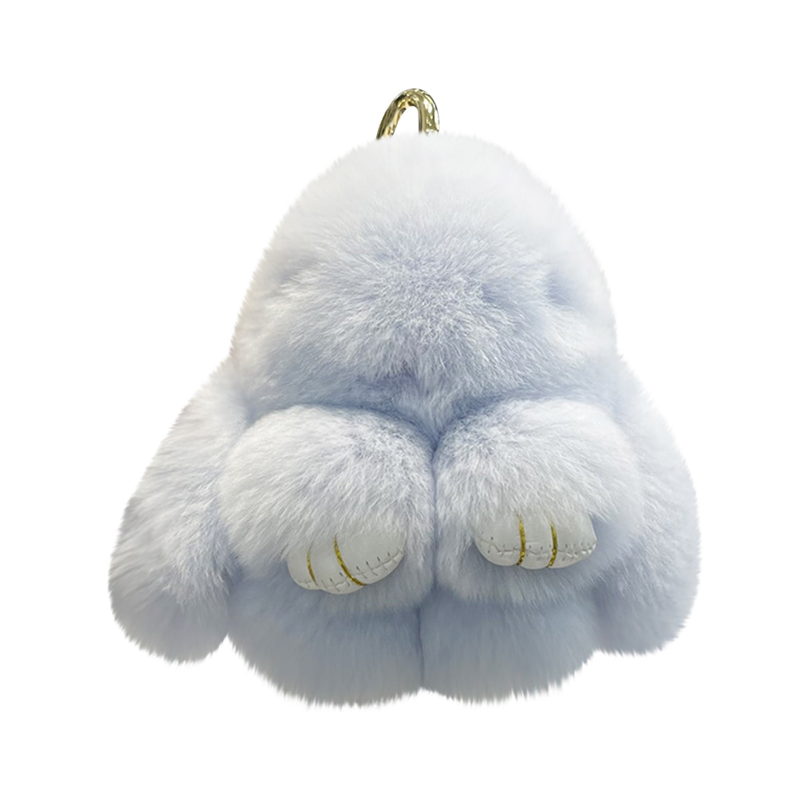 Soft Cute Bunny Keychain Artificial Rabbit Fur Plush Fluffy Pom pom Key ...