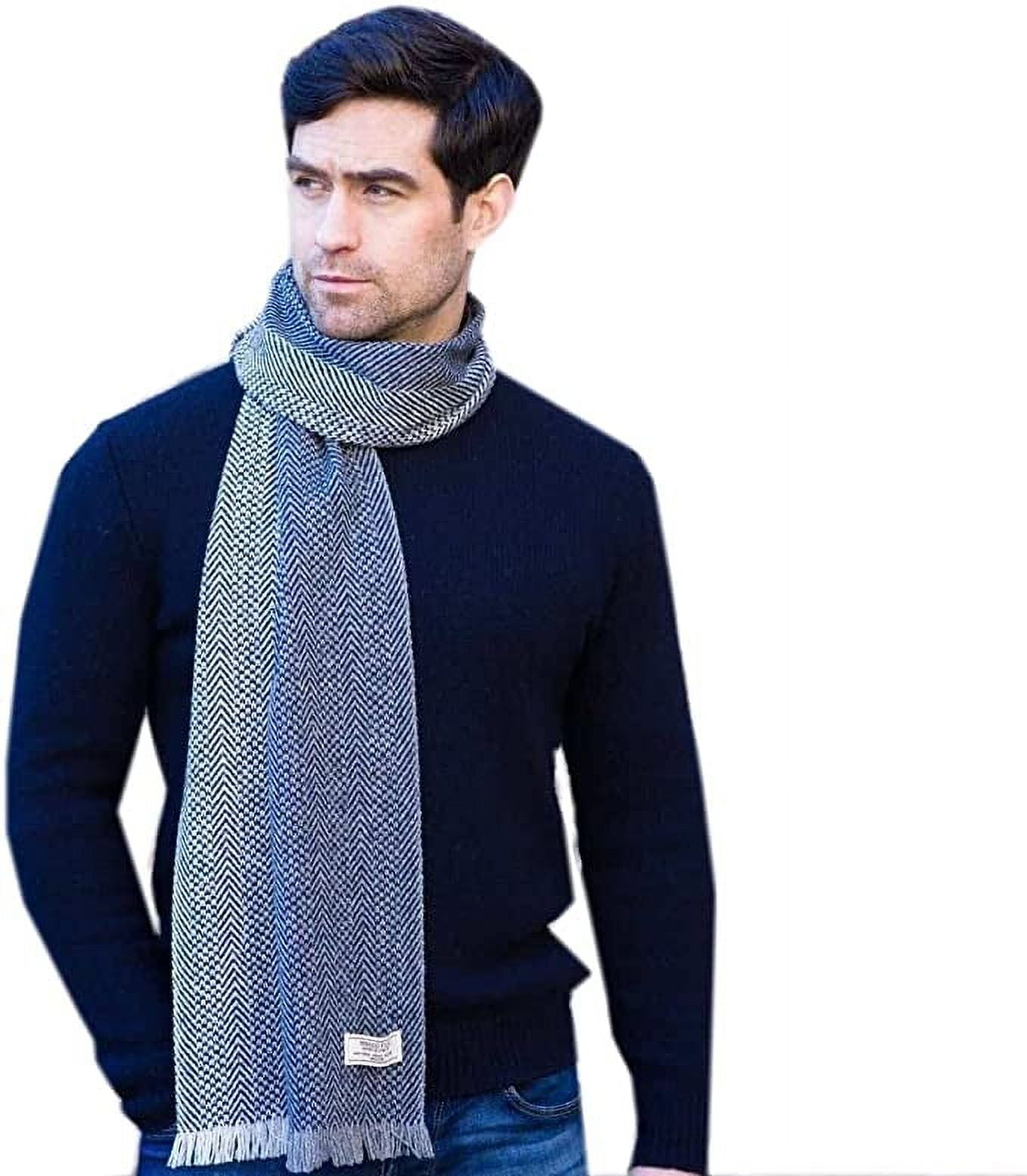 Soft Donegal Men’s Blue Herringbone Tweed Scarf For Men One Size Made ...