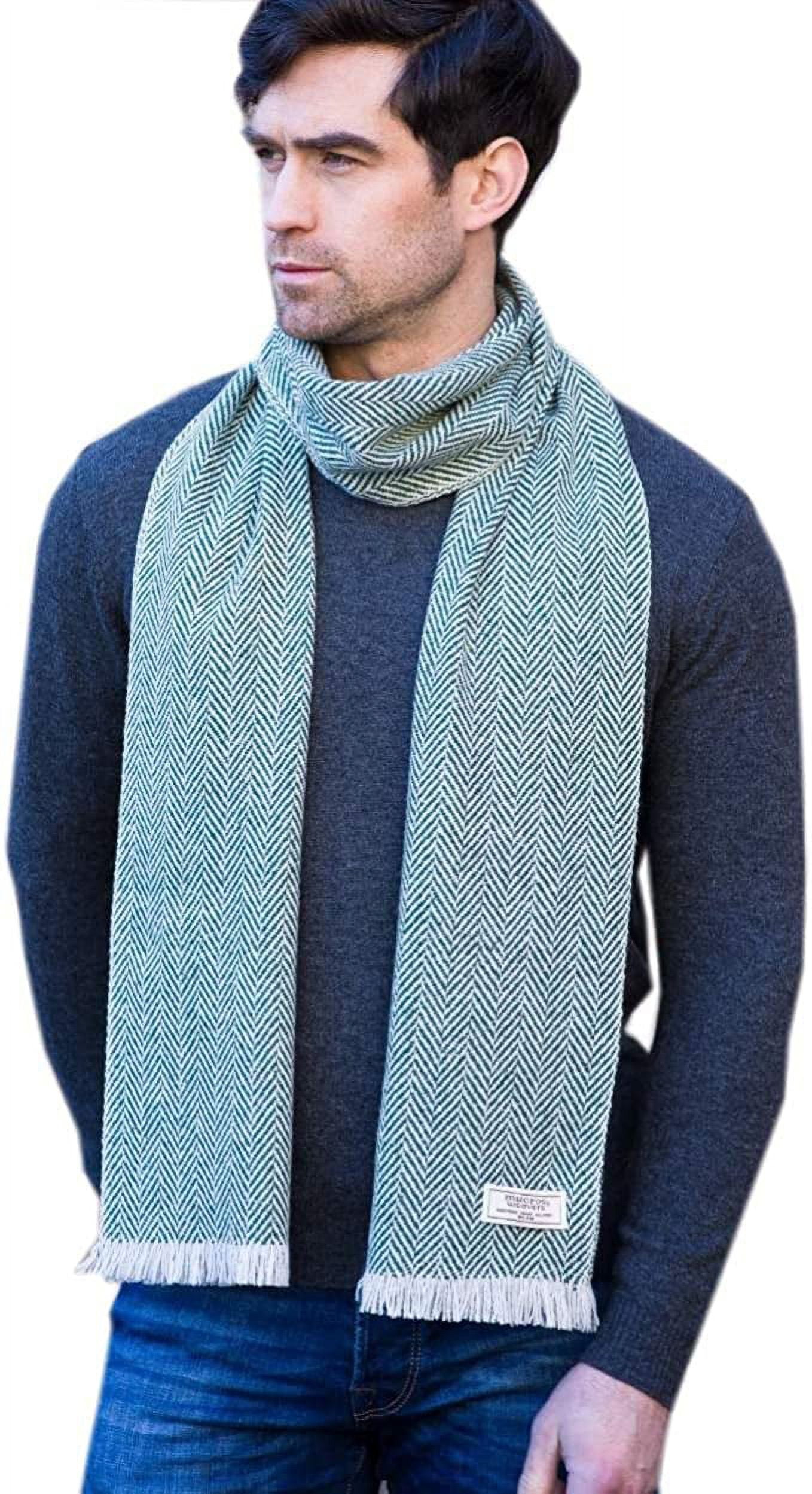 Soft Donegal Men’s Green Herringbone Tweed Scarf For Men One Size Made ...