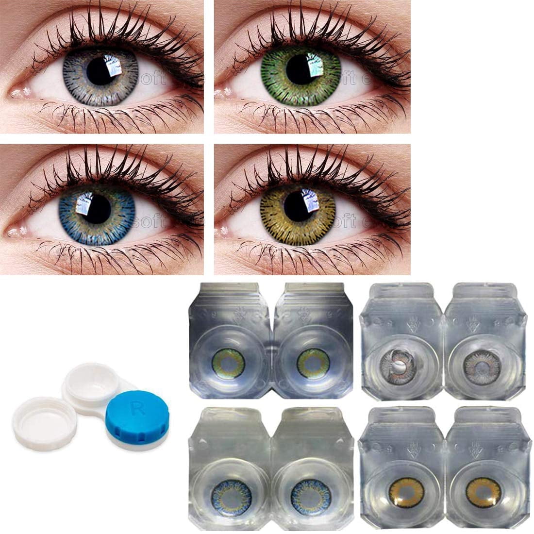 Soft Eye Combo Pack of 4 Pairs of Monthly Color Contact Lenses (Green ...