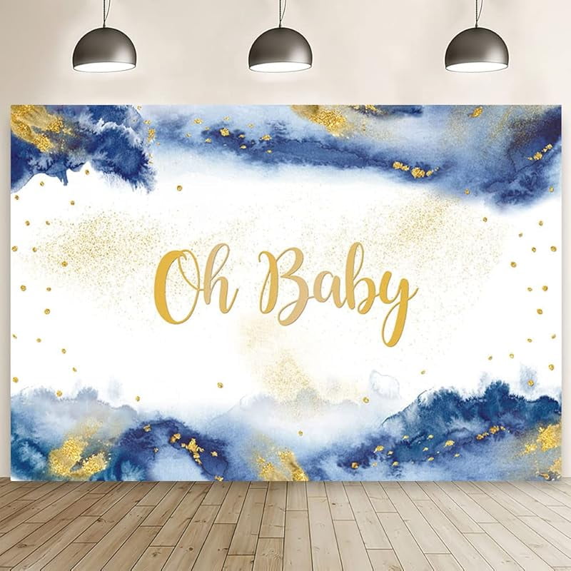 Soft Fabric Oh Baby Backdrop for Boys Royal Blue Watercolor Pastel ...