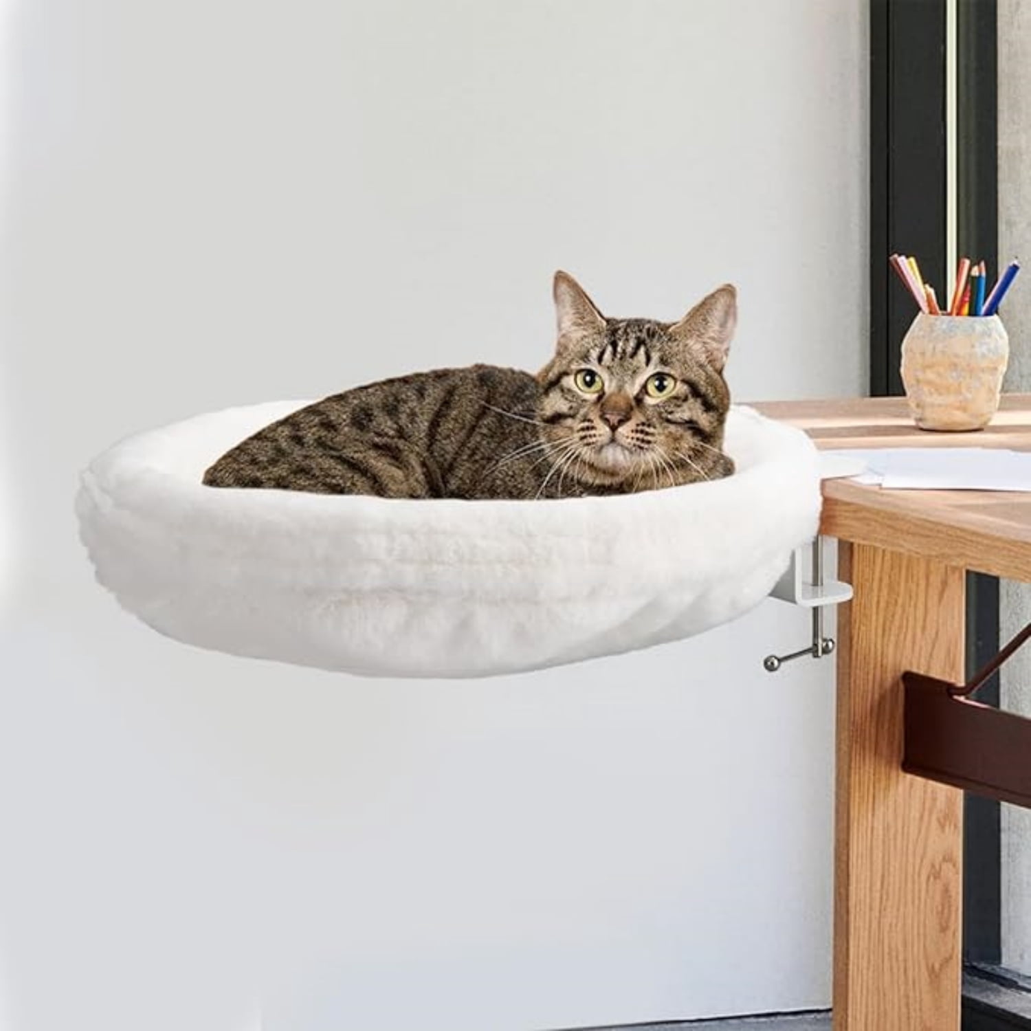 Soft Faux Fur Fabric, Adjustable Cat Shelf Bed for Indoor Cats, Easy ...