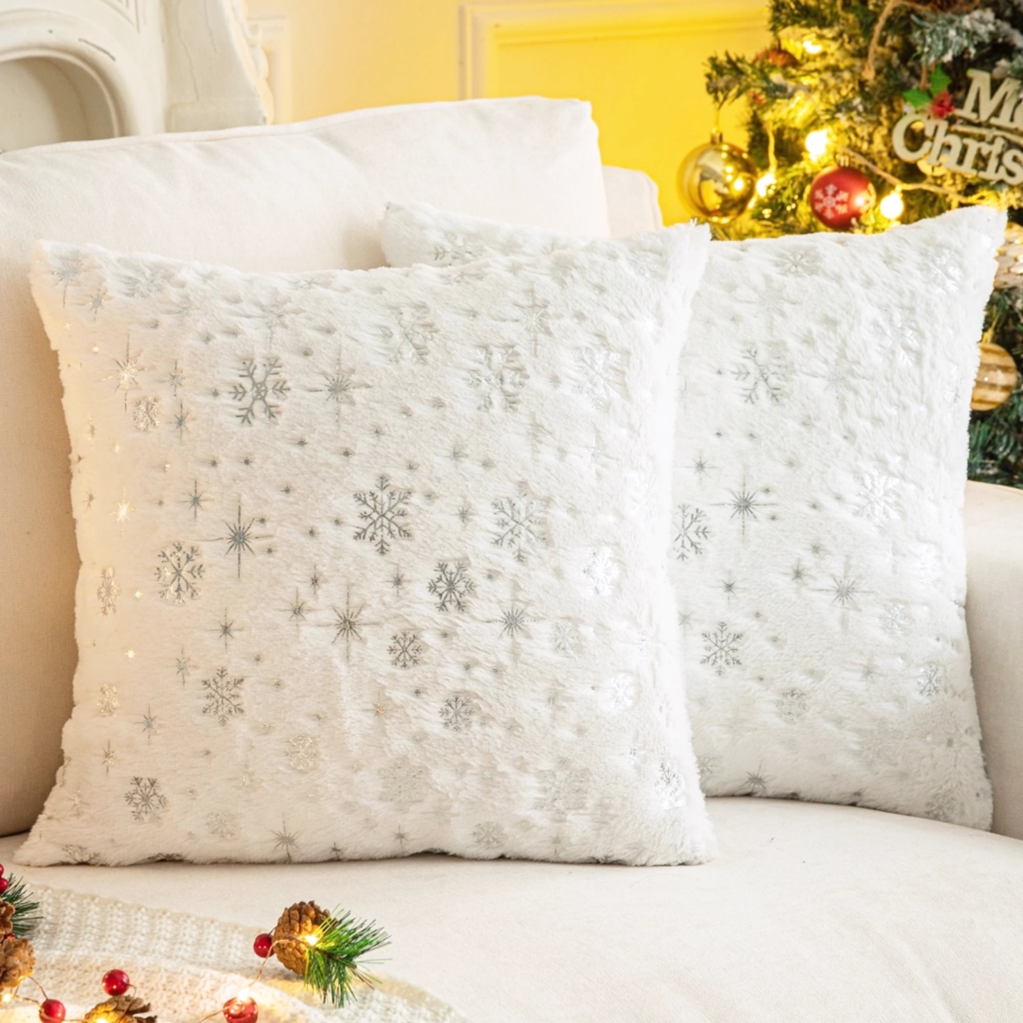 Soft Faux Fur Fuzzy Cute Decorative Throw Pillows Covers with Snowflake ...