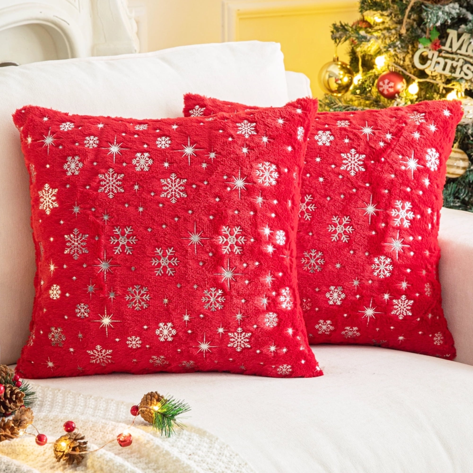 Soft Faux Fur Fuzzy Cute Decorative Throw Pillows Covers with Snowflake ...