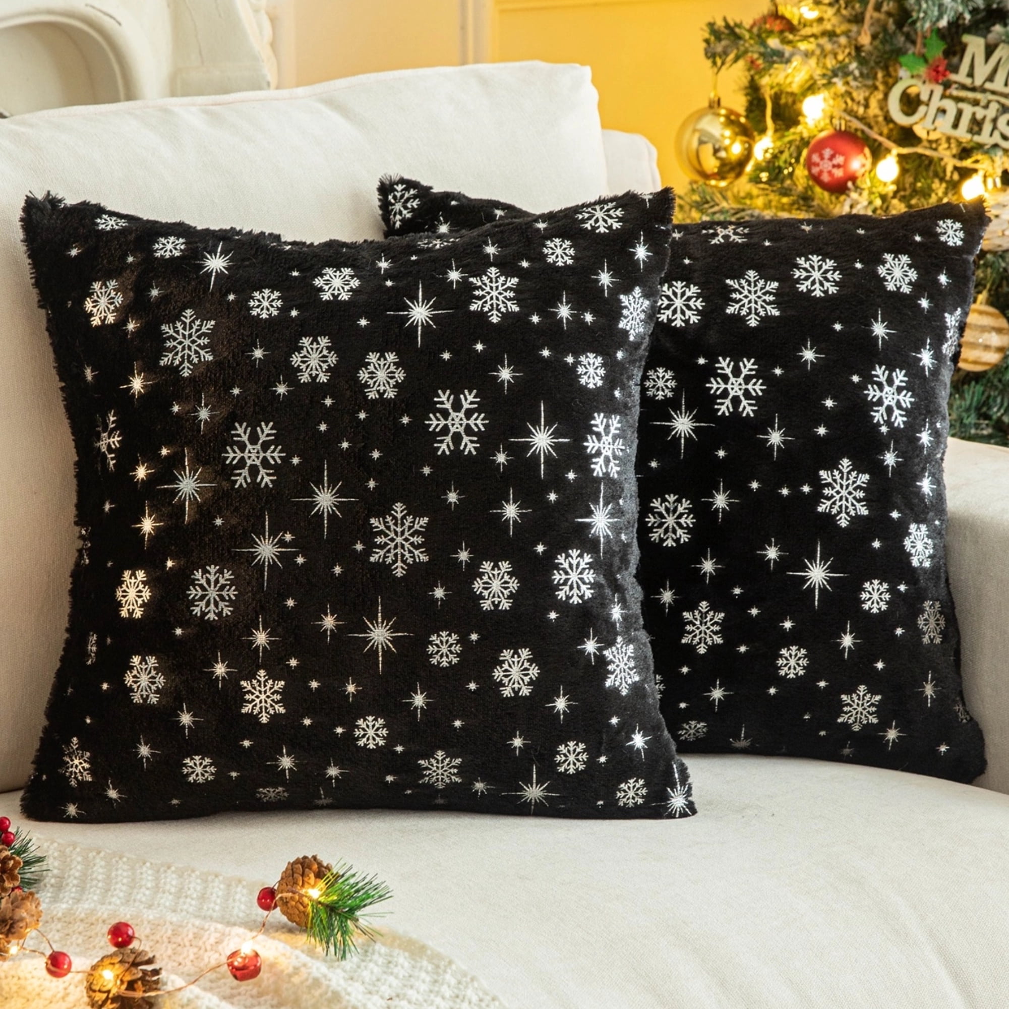 Soft Faux Fur Fuzzy Cute Decorative Throw Pillows Covers with Snowflake ...