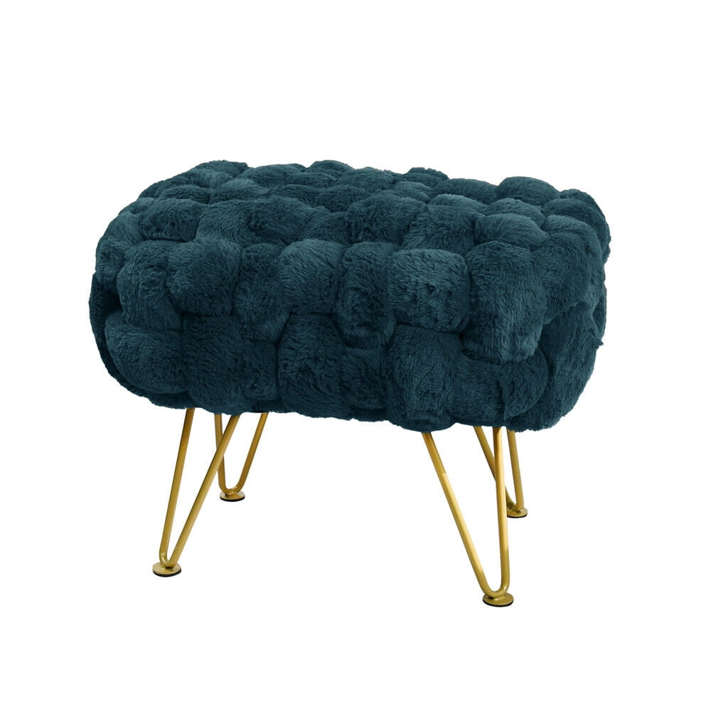 Soft Faux Fur Ottoman Fuzzy Entryway Bench Seat Make up Vanity Stool 27 ...
