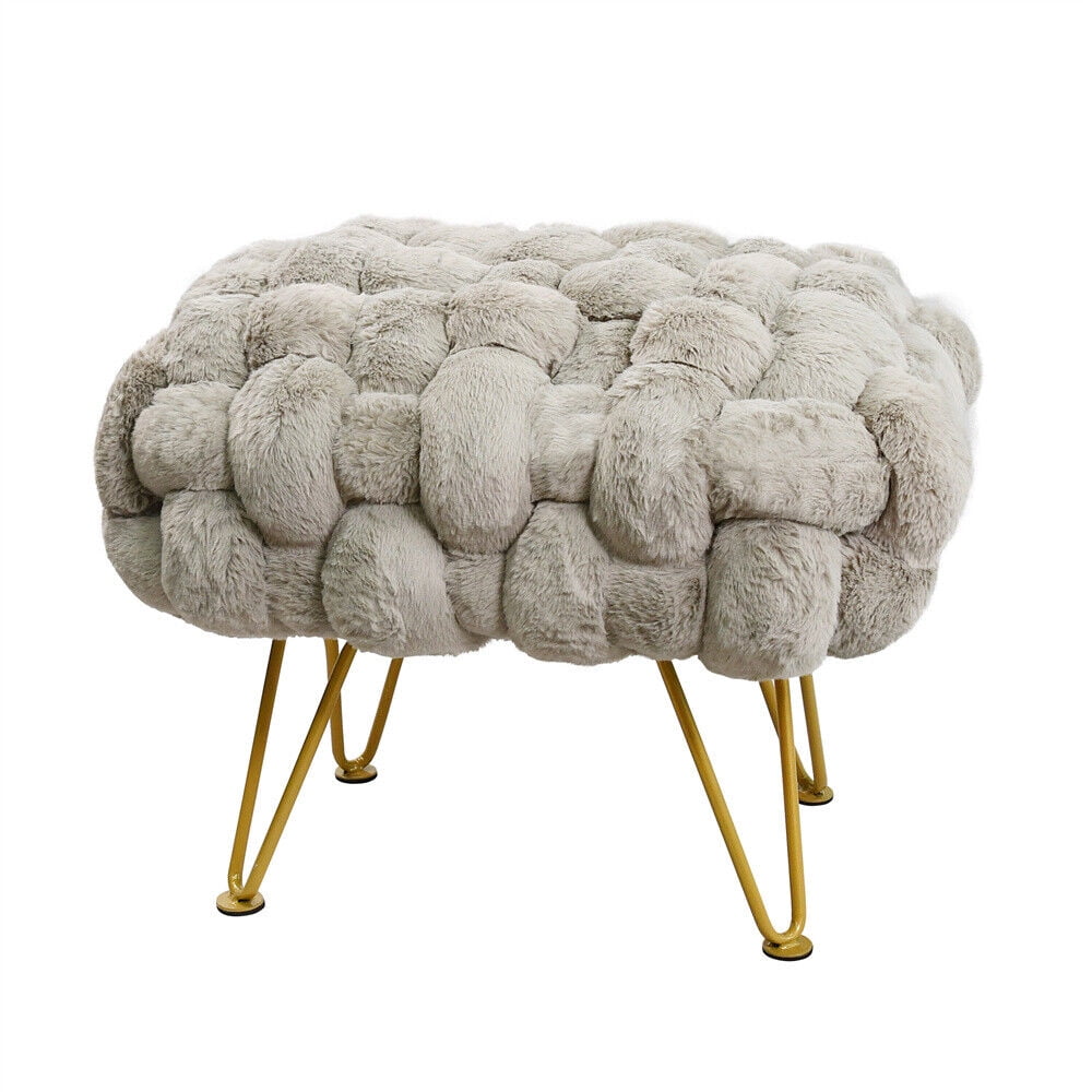 Soft Faux Fur Ottoman Fuzzy Entryway Bench Seat Make up Vanity Stool 27 ...