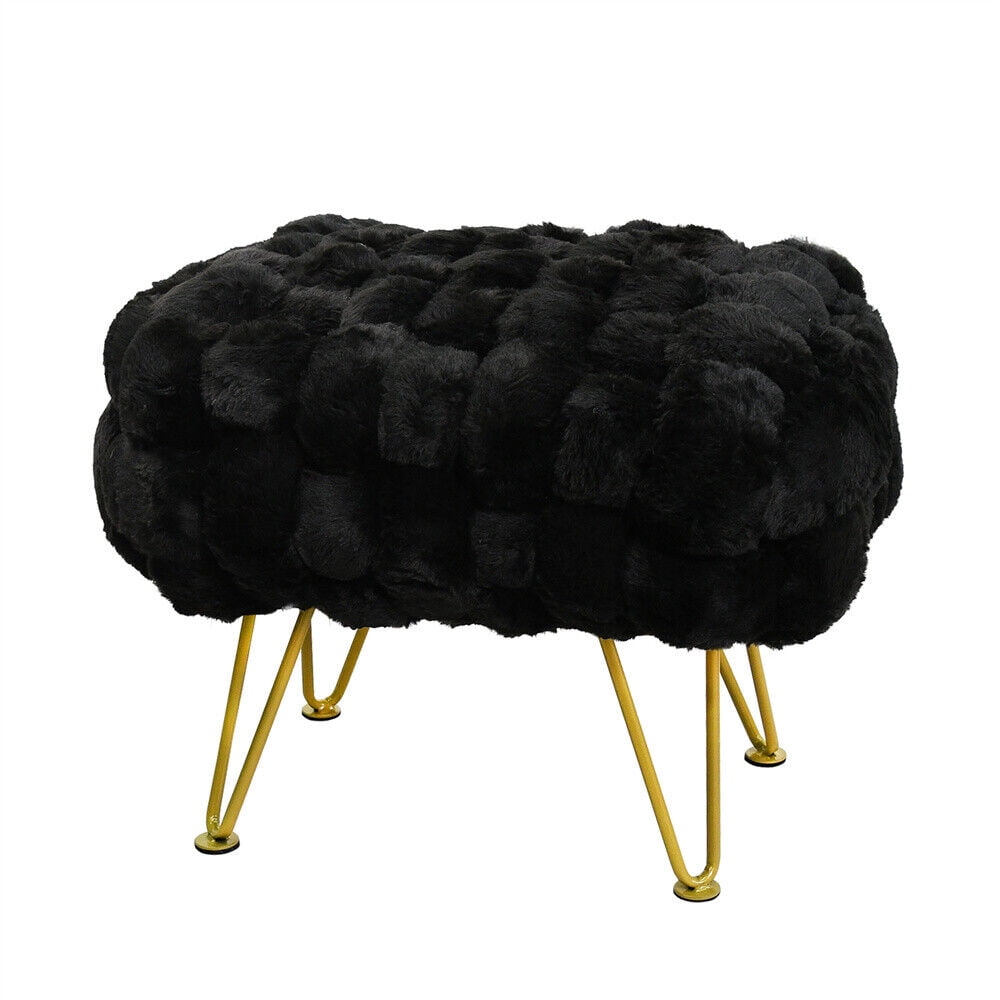 Soft Faux Fur Ottoman Fuzzy Entryway Bench Seat Make up Vanity Stool 27 ...