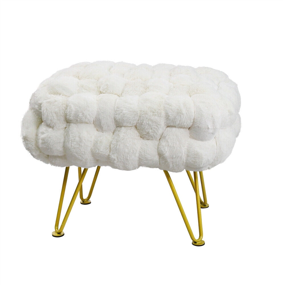 Soft Faux Fur Ottoman Fuzzy Entryway Bench Seat Make up Vanity Stool 27 ...