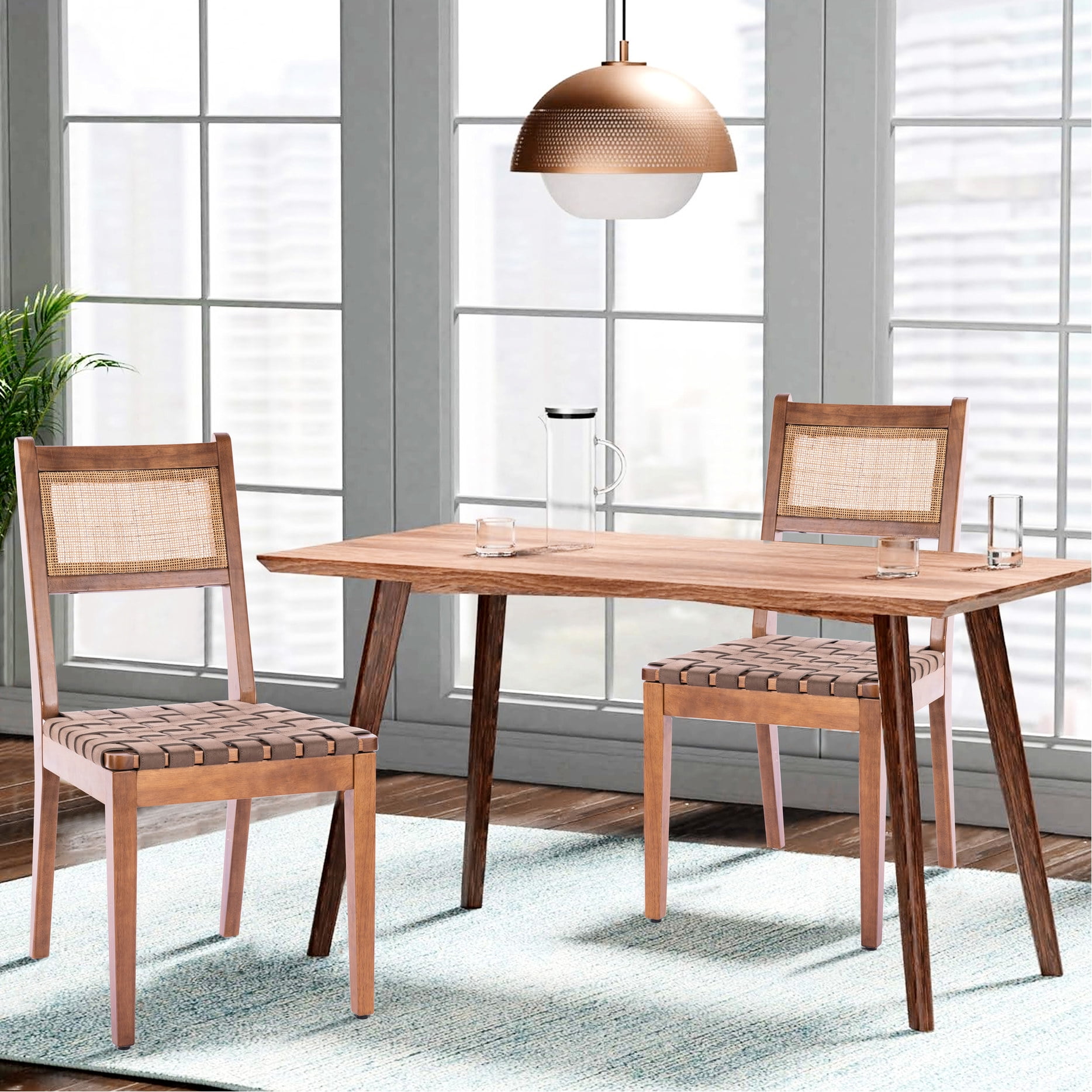 Soft Faux Leather Side Chairs+Rattan Back Design”-“Living Room Decor ...