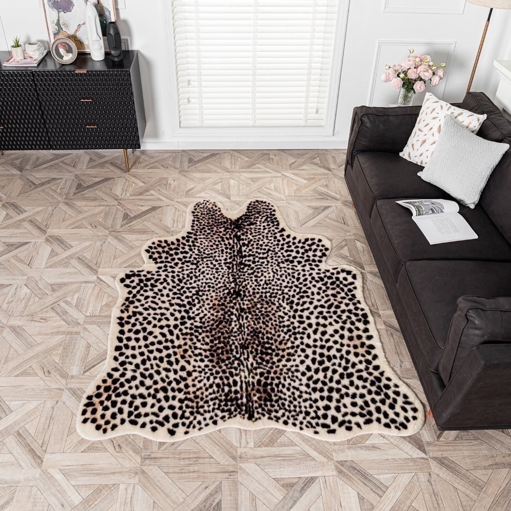 yingda1992 Leopard Print Area Rug, 5.3x6.5ft, Faux Fur Shaggy Carpet ...