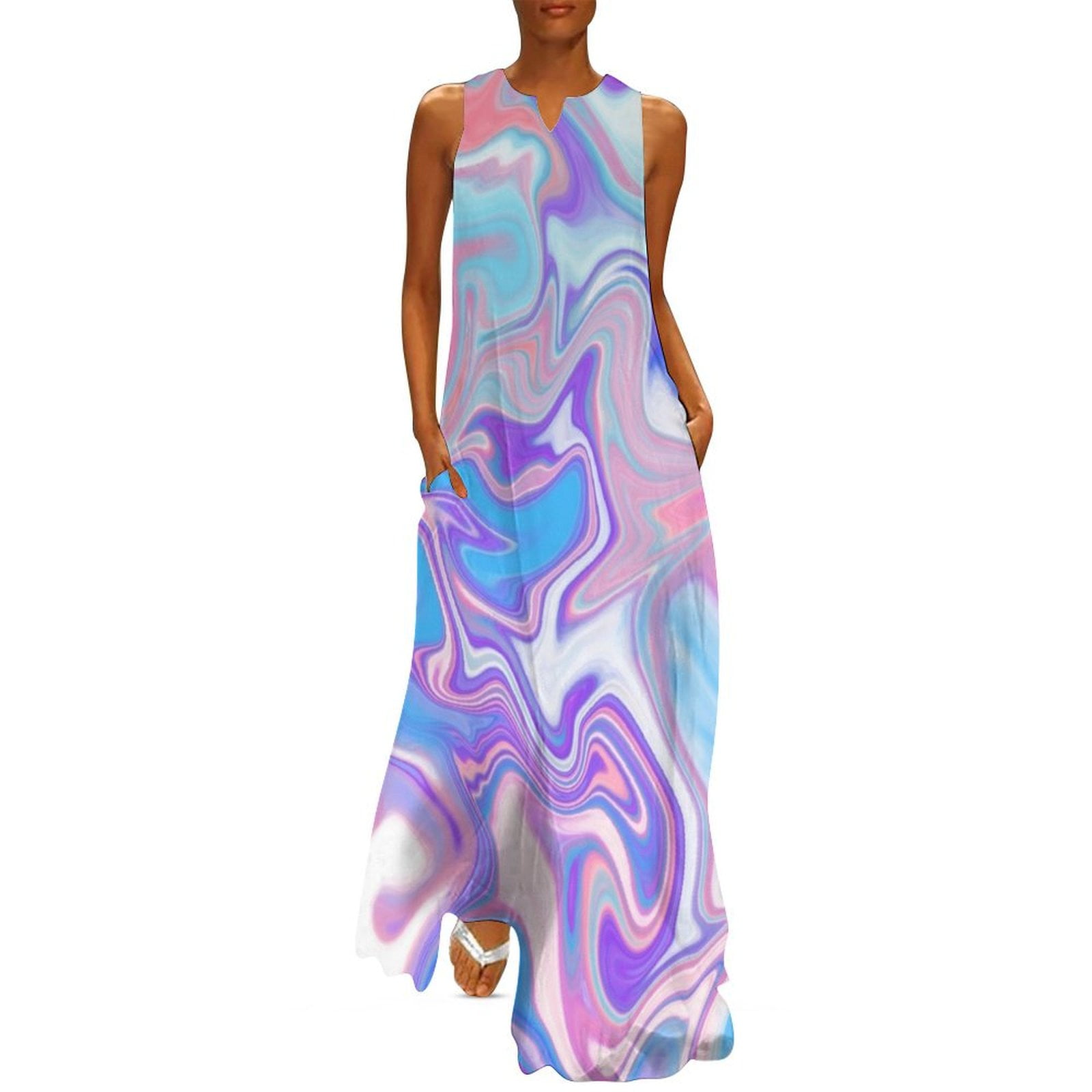 Soft Feminine Paint Pour Pattern Long Dress Prom gown womens clothing ...