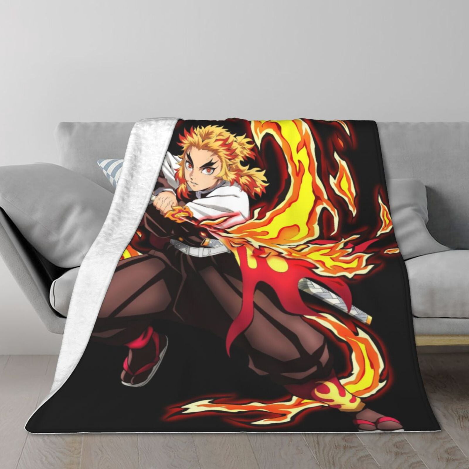 Soft Flannel Fleece Blanket, Demon Slayer Rengoku Kyojuro Plush Throw ...