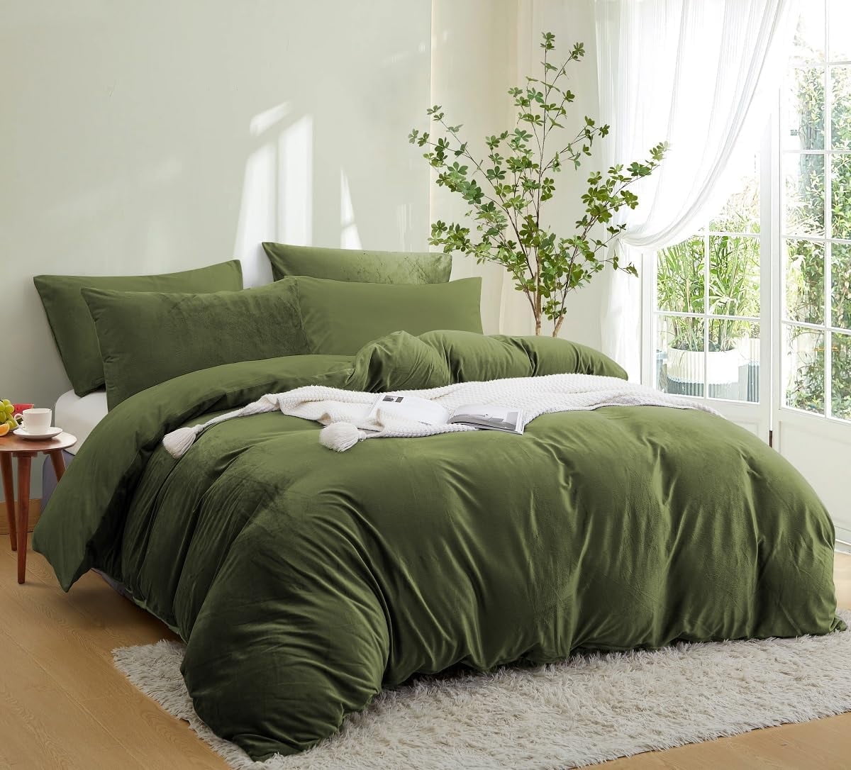 Soft Flannel Grass Green Duvet Cover with Zipper Solid Breathable ...