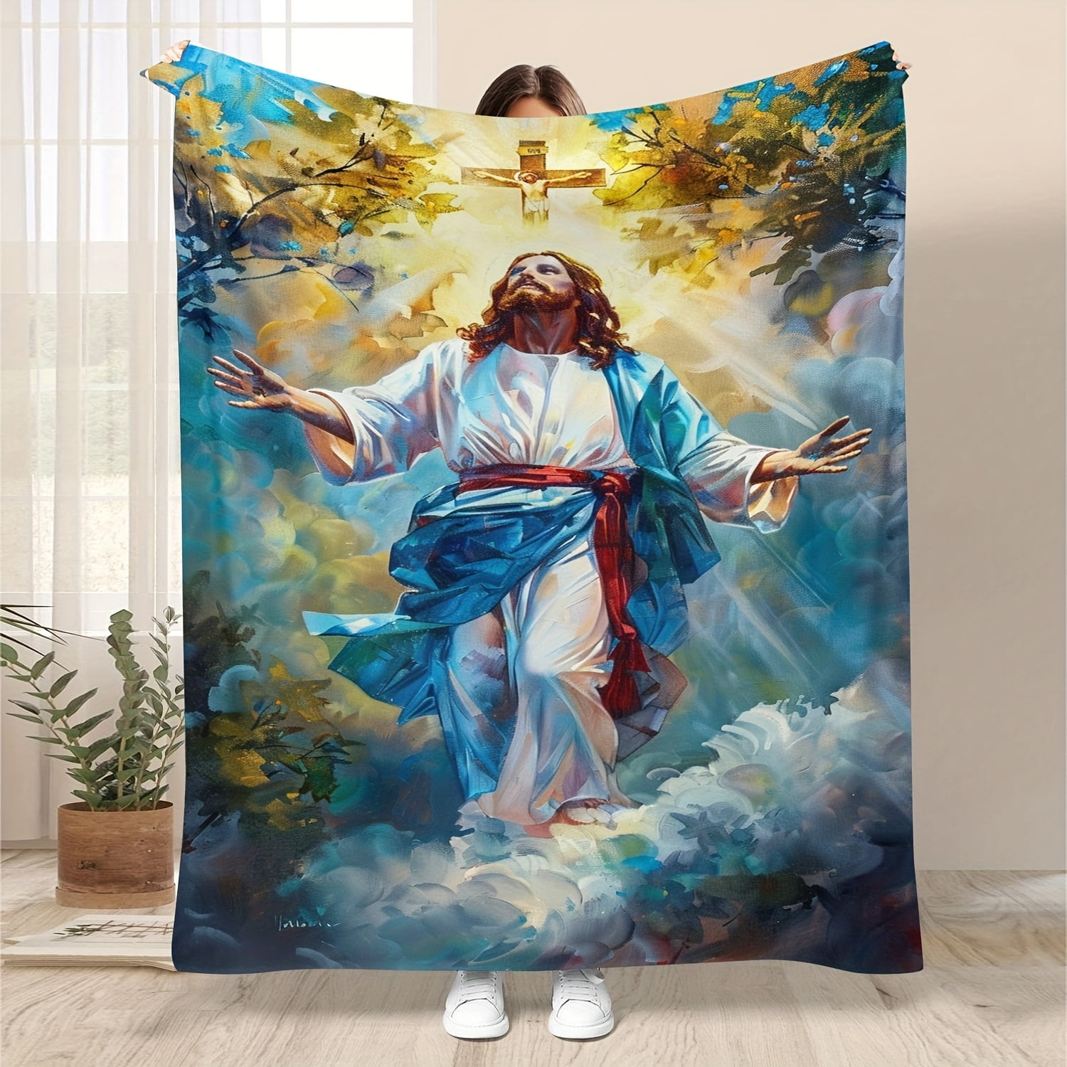 Soft Flannel Jesus Christ Savior Throw Blanket – Vintage Religious ...