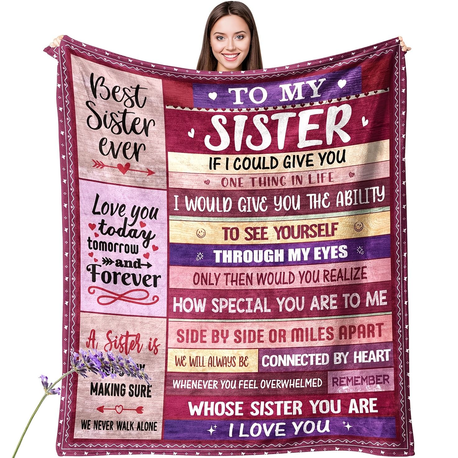 Soft Flannel Sister-Themed Gift Blanket | "to My Sister" Messages, Pink ...