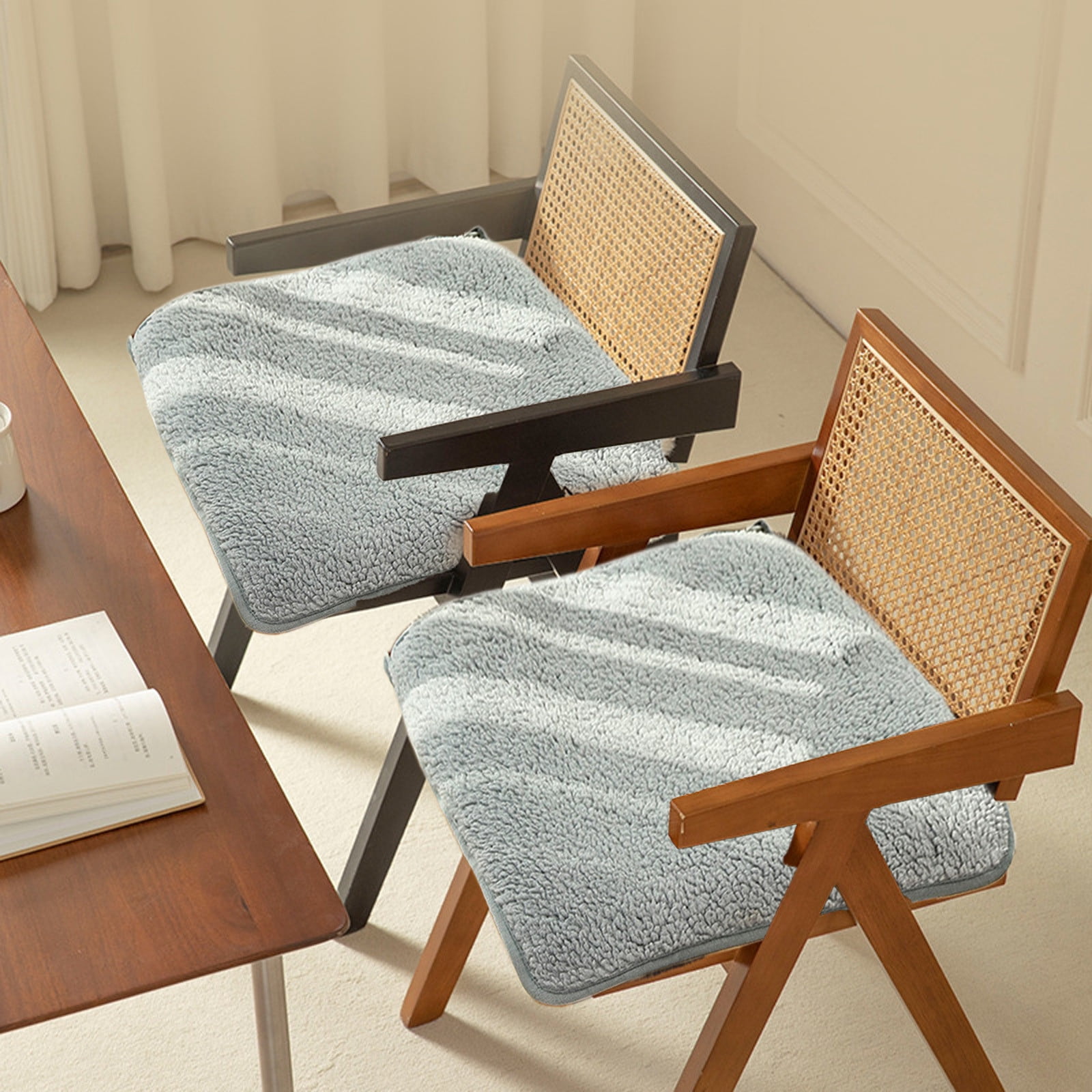 Soft Fleece Chair Pad with Ties,Fluffy Thick Wool Square Seat Cushion ...