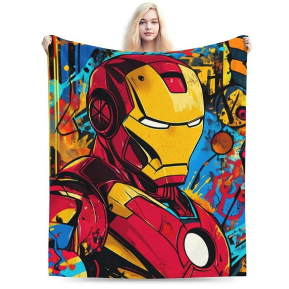 Soft Fleece Plush Throw Iron Man Fluffy Blanket for Couch Sofa Bed ...